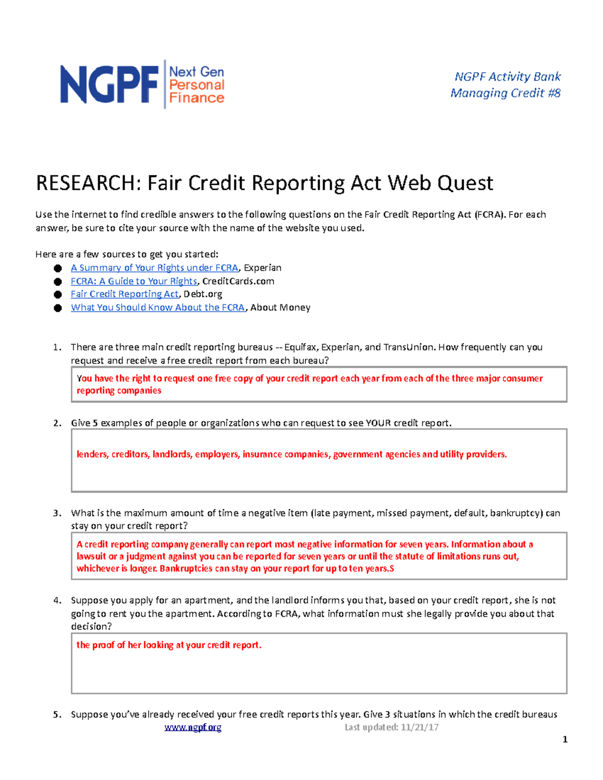 Last Namne Firstinitial Fair Credit Reporting Act Web Quest (#8) (2 ...