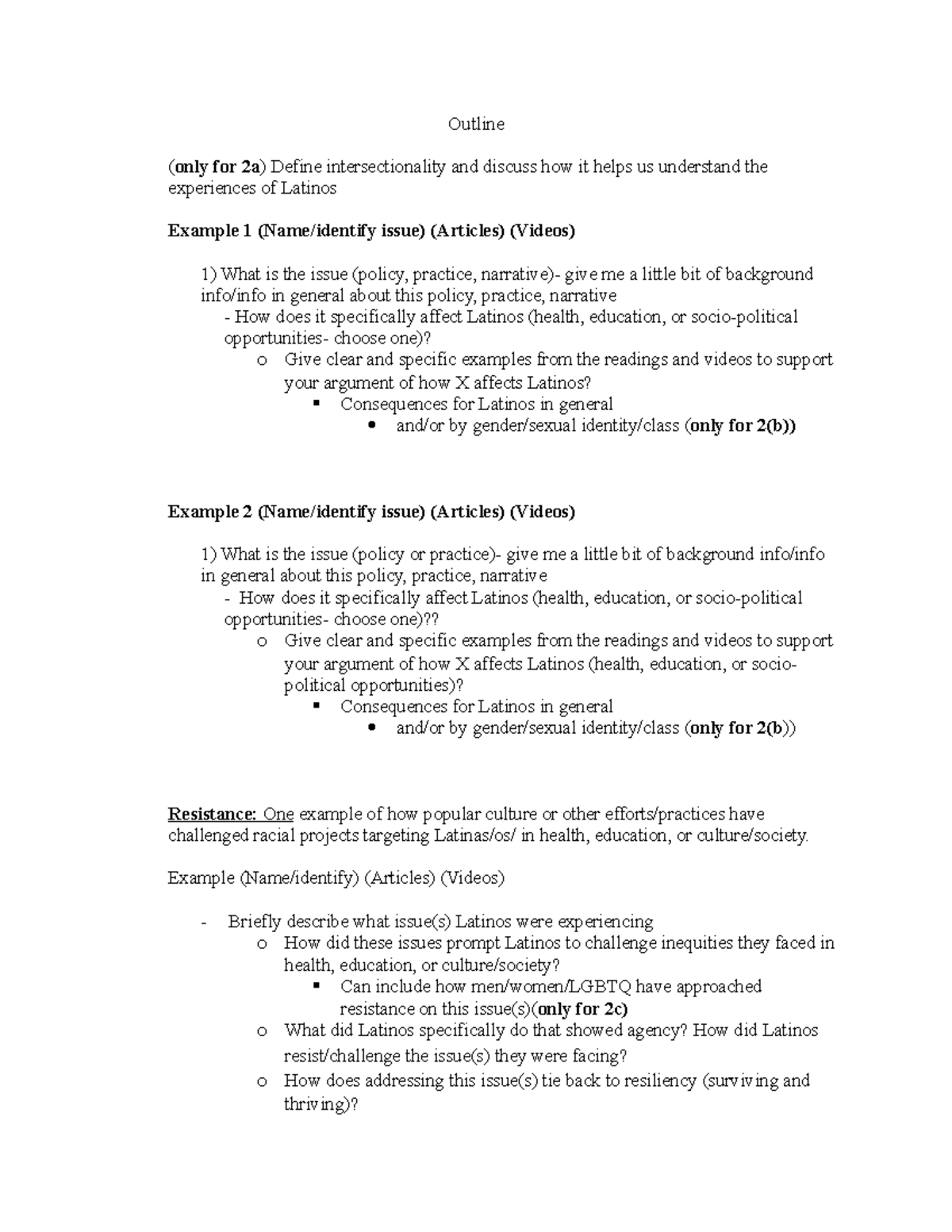 Exam Outline - Outline (only for 2a) Define intersectionality and ...