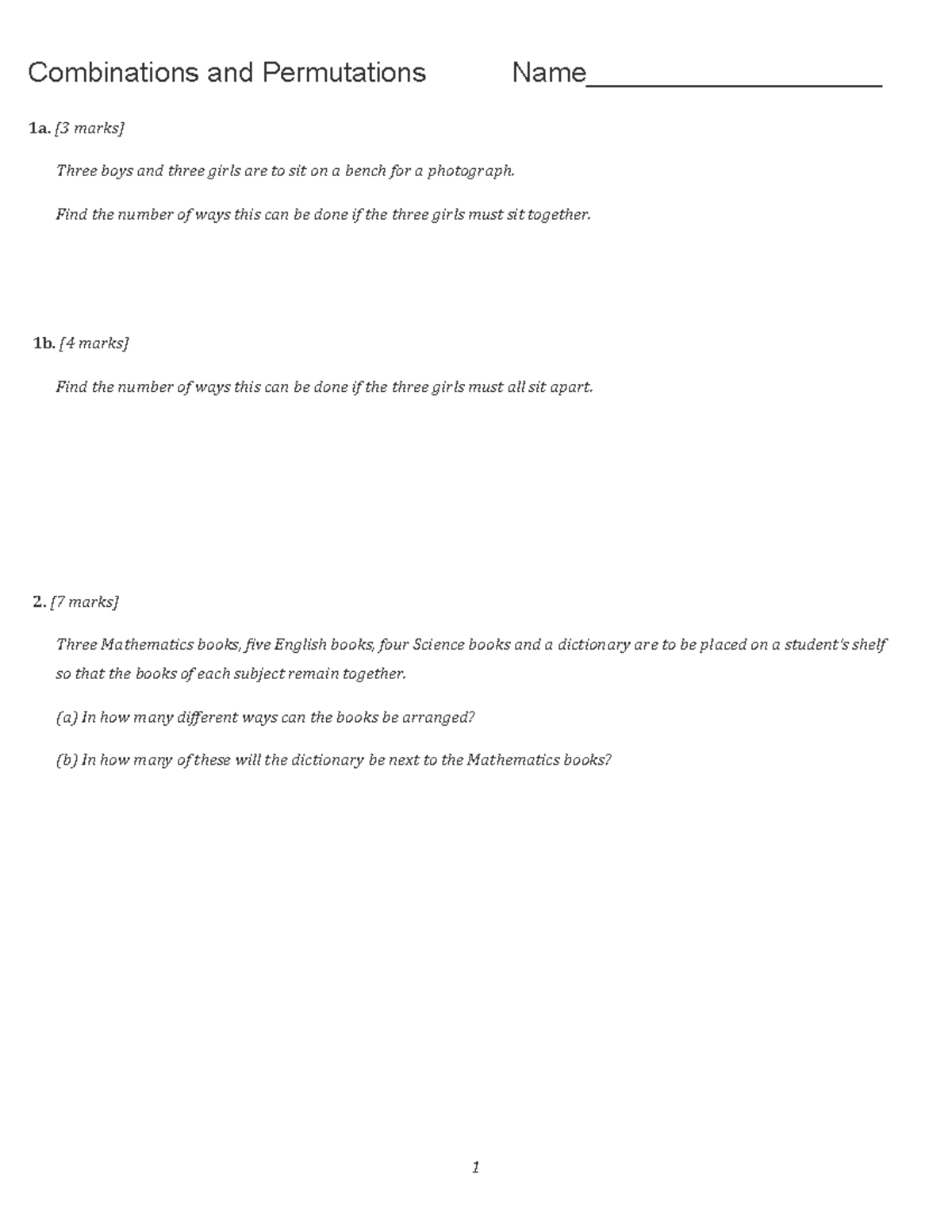 Combinations and Permutations Worksheet - Combinations and Permutations ...