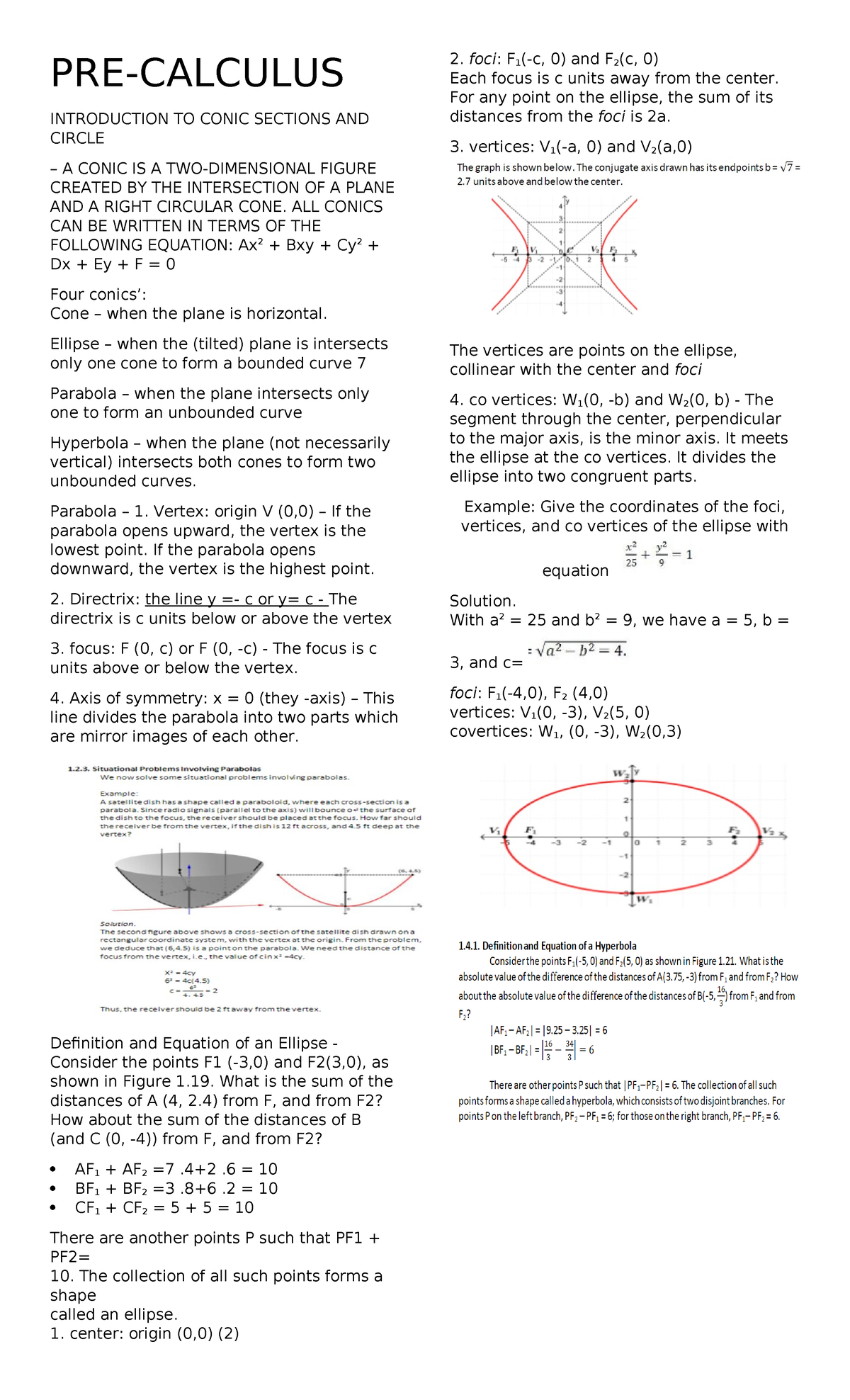 Precal - sdfghj - PRE-CALCULUS INTRODUCTION TO CONIC SECTIONS AND ...