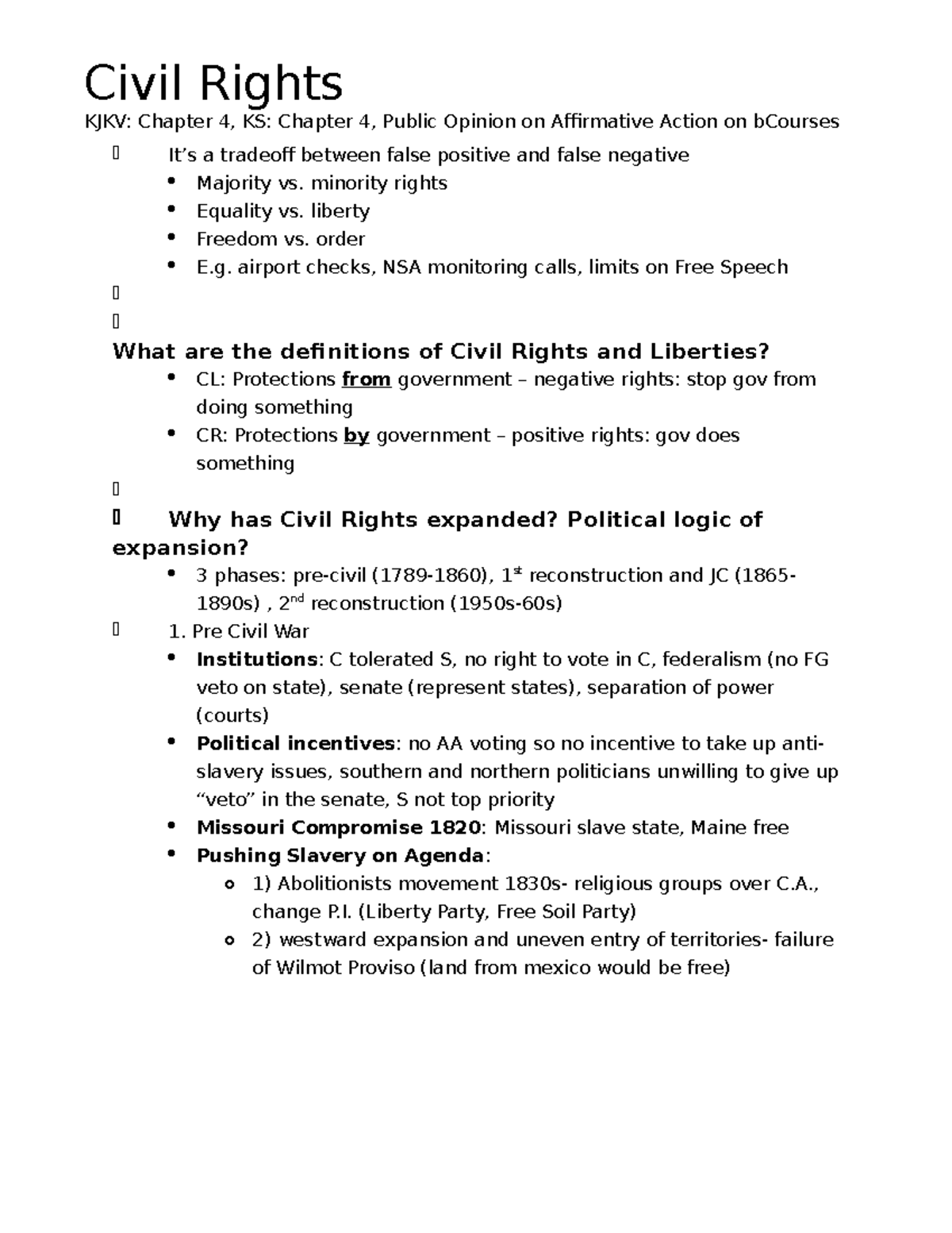 Civil Rights 6 notes - Professor Jack Citrin - Civil Rights KJKV ...