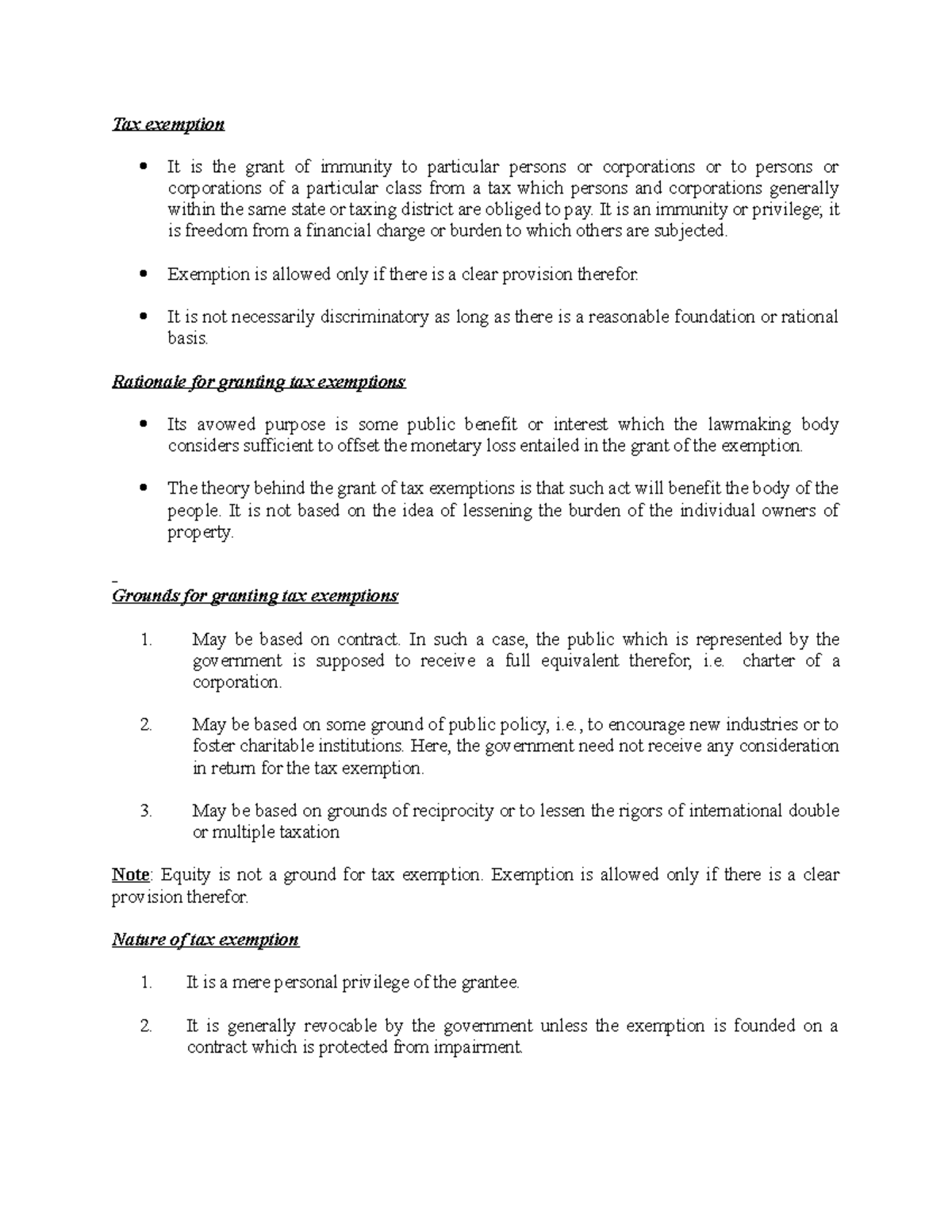 Tax exemption - This is a lecture notes in Taxation - Tax exemption It ...