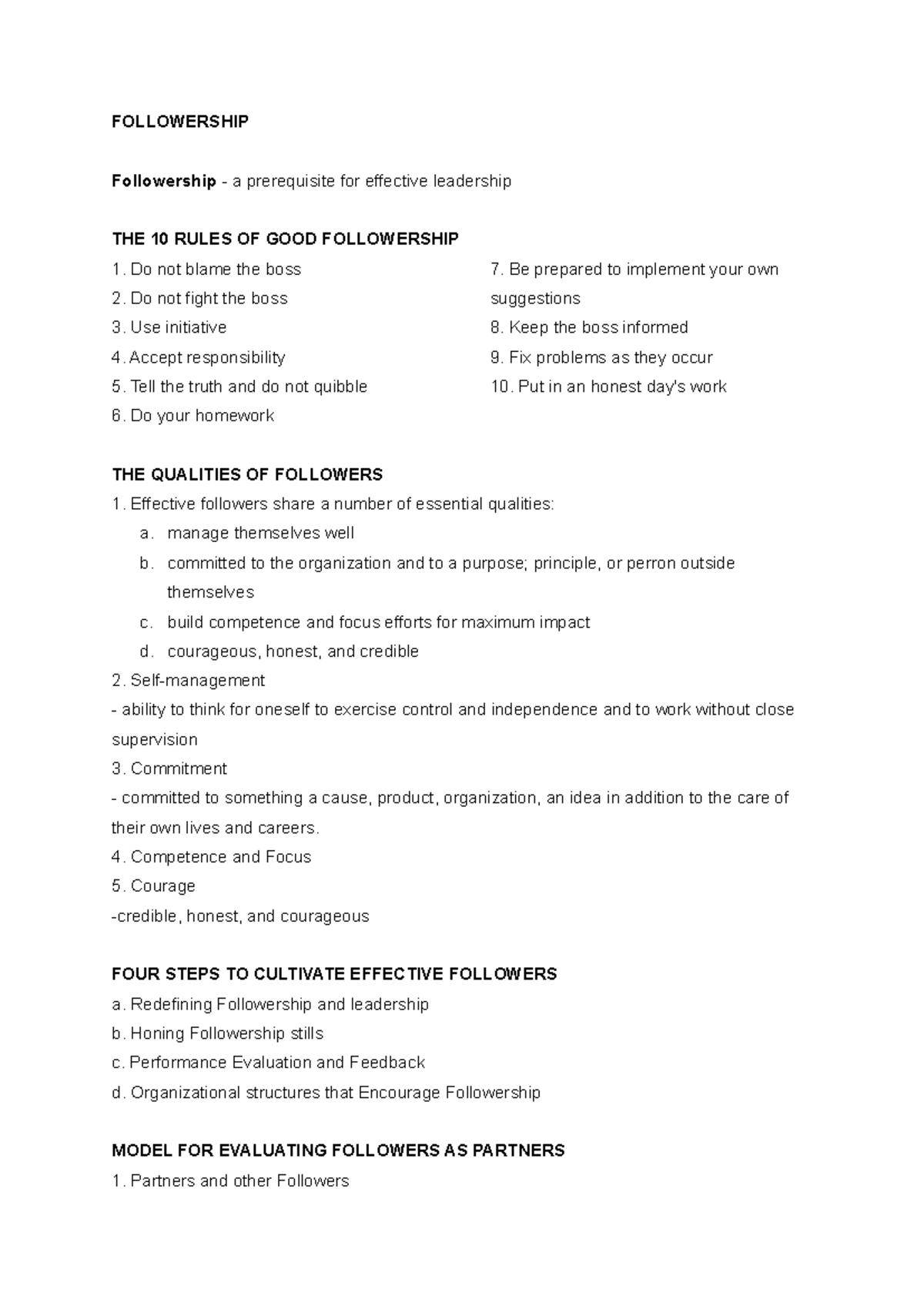 Summary - FOLLOWERSHIP Followership - a prerequisite for effective ...