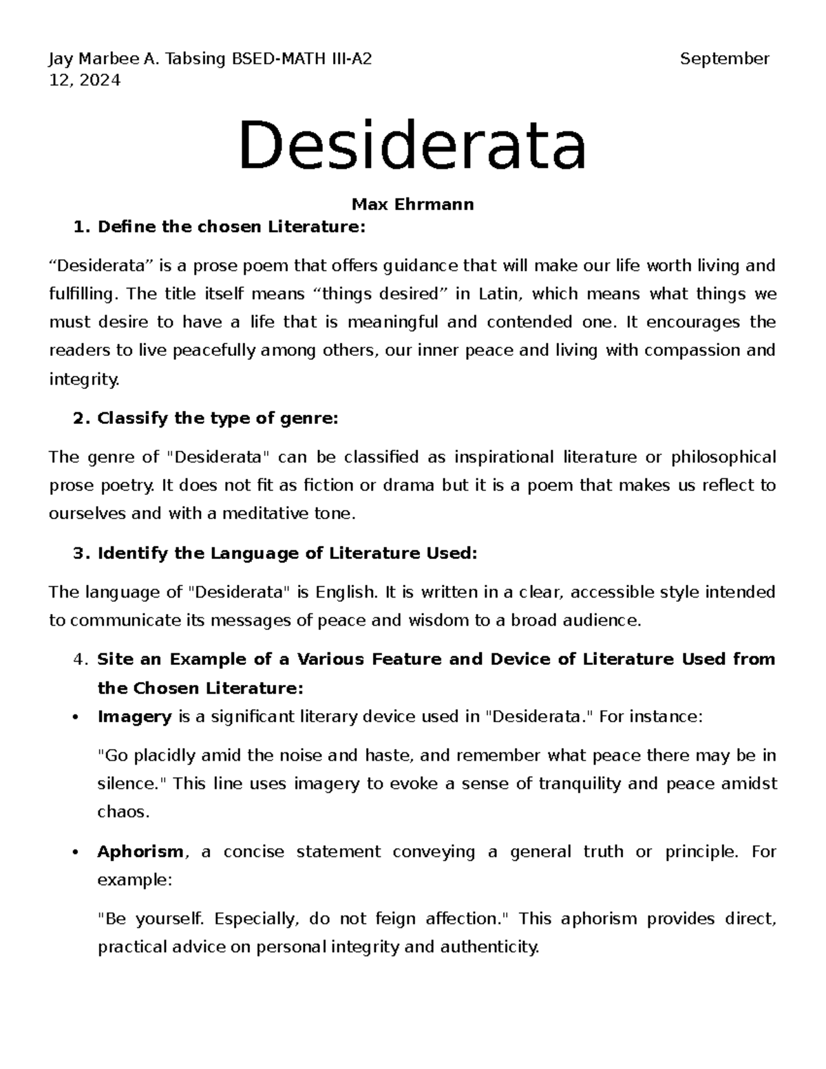 Jay Marbee Tabsing-Literature - Jay Marbee A. Tabsing BSED-MATH III-A2 ...