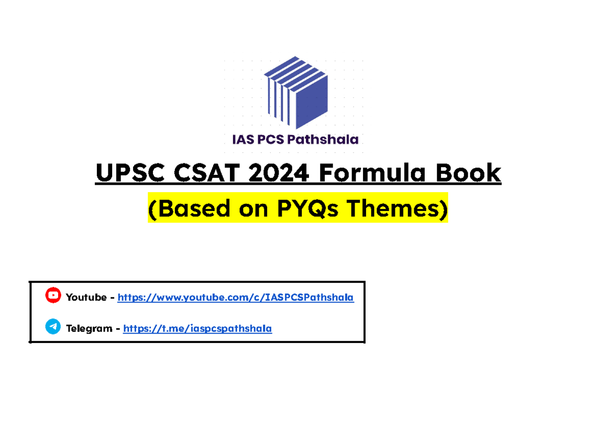 UPSC CSAT Formula Book IAS PCS Pathshala - UPSC CSAT 2024 Formula Book ...