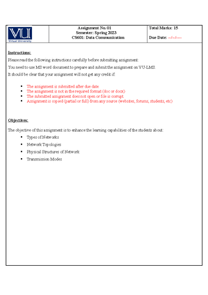 CS601- Data Communication -Updated-handouts - Table of Contents Data Communication CS Lecture No ...