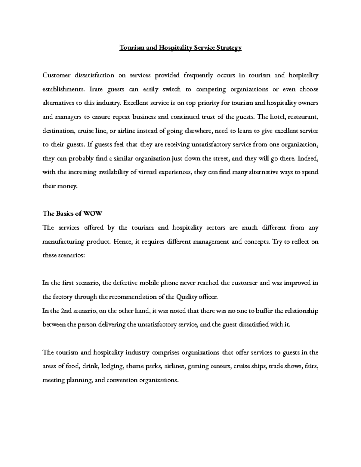 Tourism and Hospitality Service Strategy - Tourism and Hospitality ...