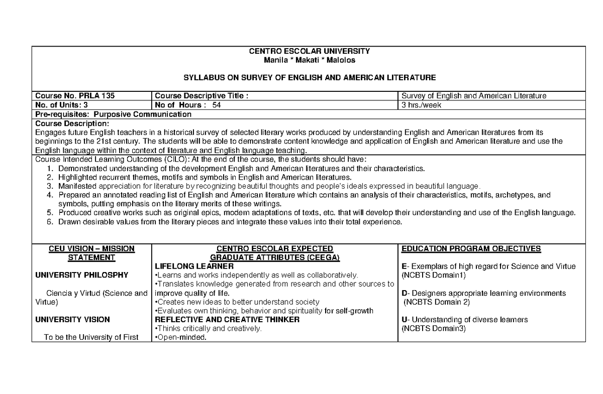 Survey of English and American Literature 2019 - CENTRO ESCOLAR ...