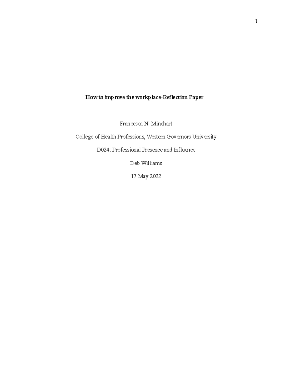 Reflection Paper - How to improve the workplace-Reflection Paper ...
