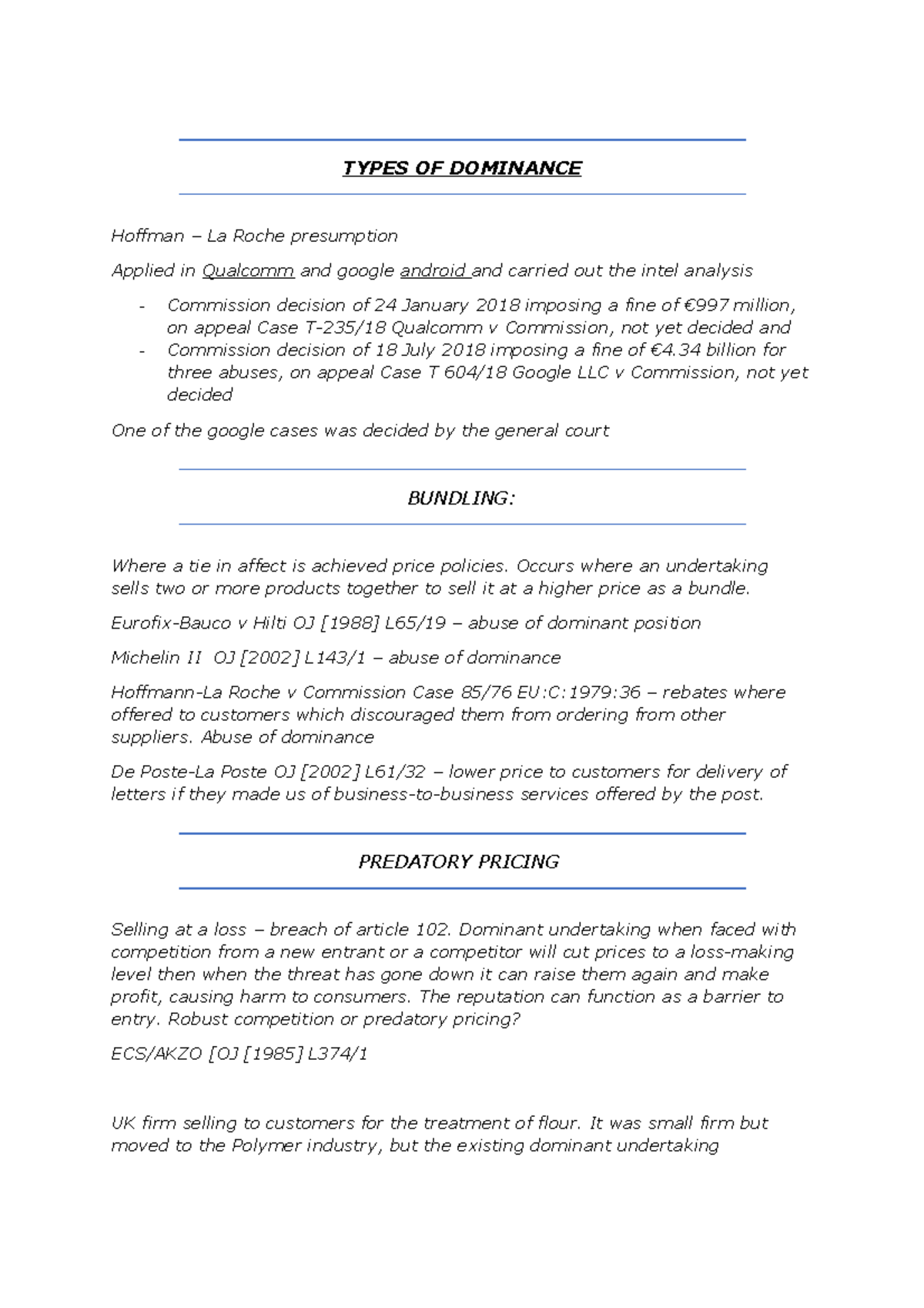 Types of Dominance - Competition Law - TYPES OF DOMINANCE Hoffman – La ...