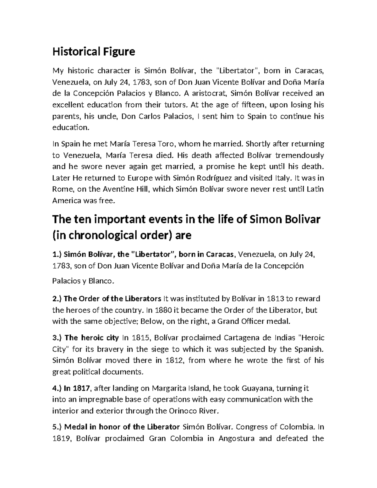 Historical Figure - A aristocrat, Simón Bolívar received an excellent ...