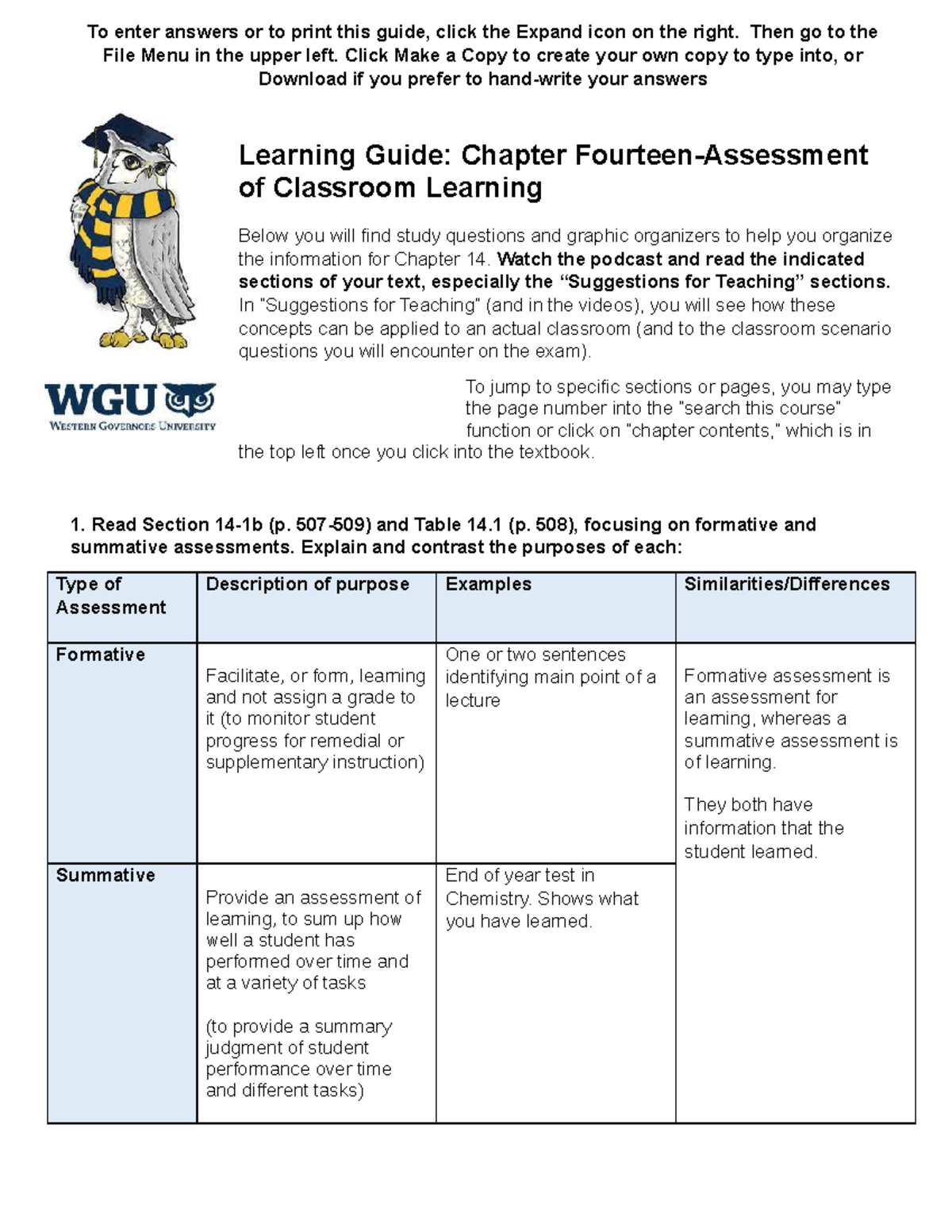 Chapter 14 Learning Guide - To enter answers or to print this guide ...
