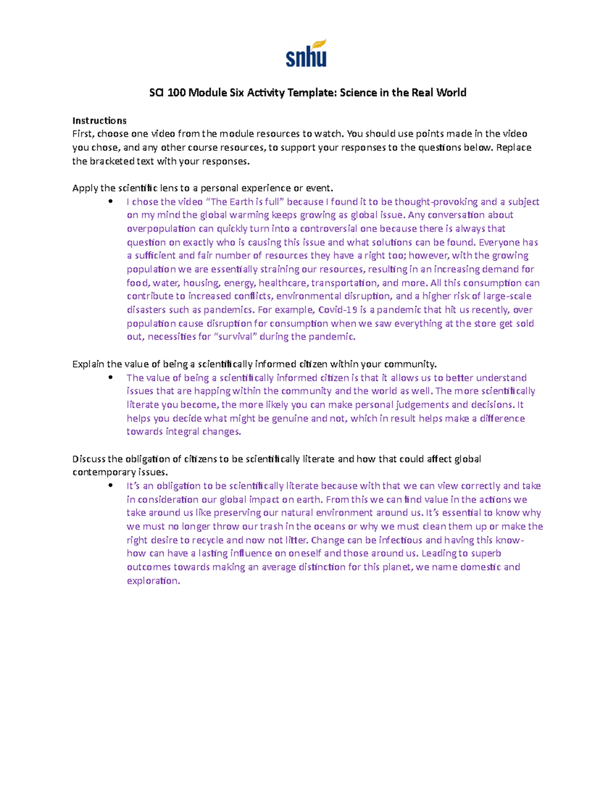 Module Six Activity Template - You should use points made in the video ...