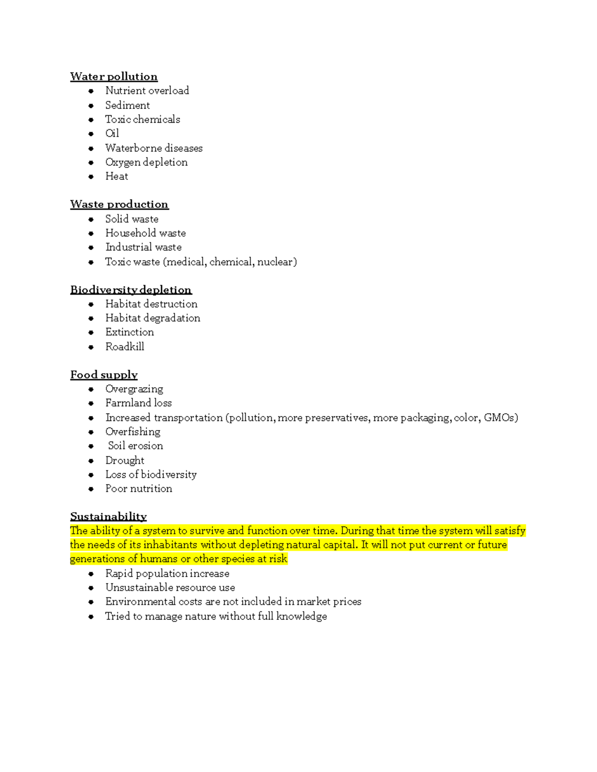 Enviromental Notes - Water pollution Nutrient overload Sediment Toxic ...