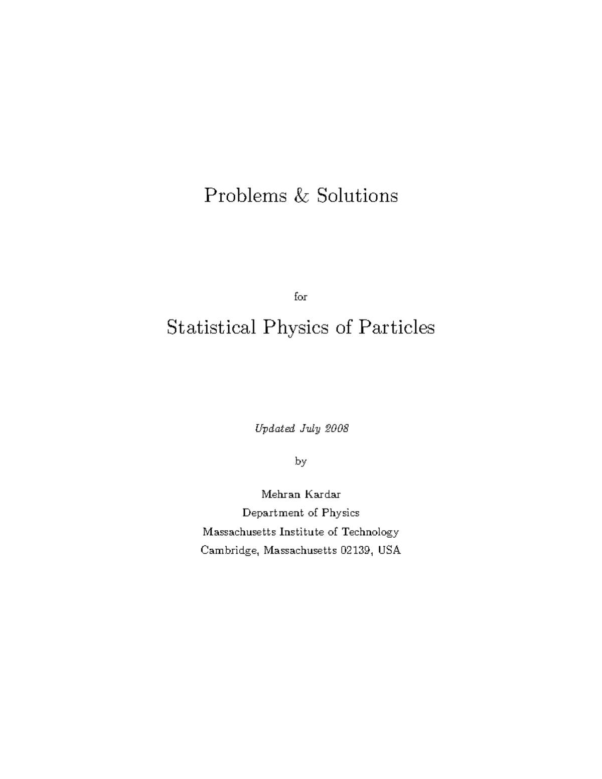 Mehran Kardar - statistical physics of particles Solution manual ...