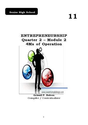 Entrepreneurship-4ms - MODULE 4: PRODUCT DEVELOPMENT, OPERATIONS, AND ...