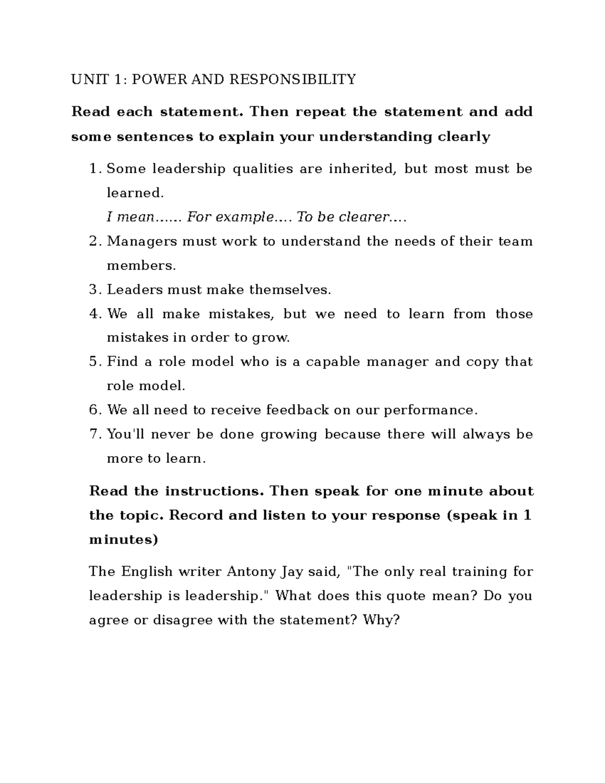 UNIT 1 - Extra exercises - UNIT 1: POWER AND RESPONSIBILITY Read each ...