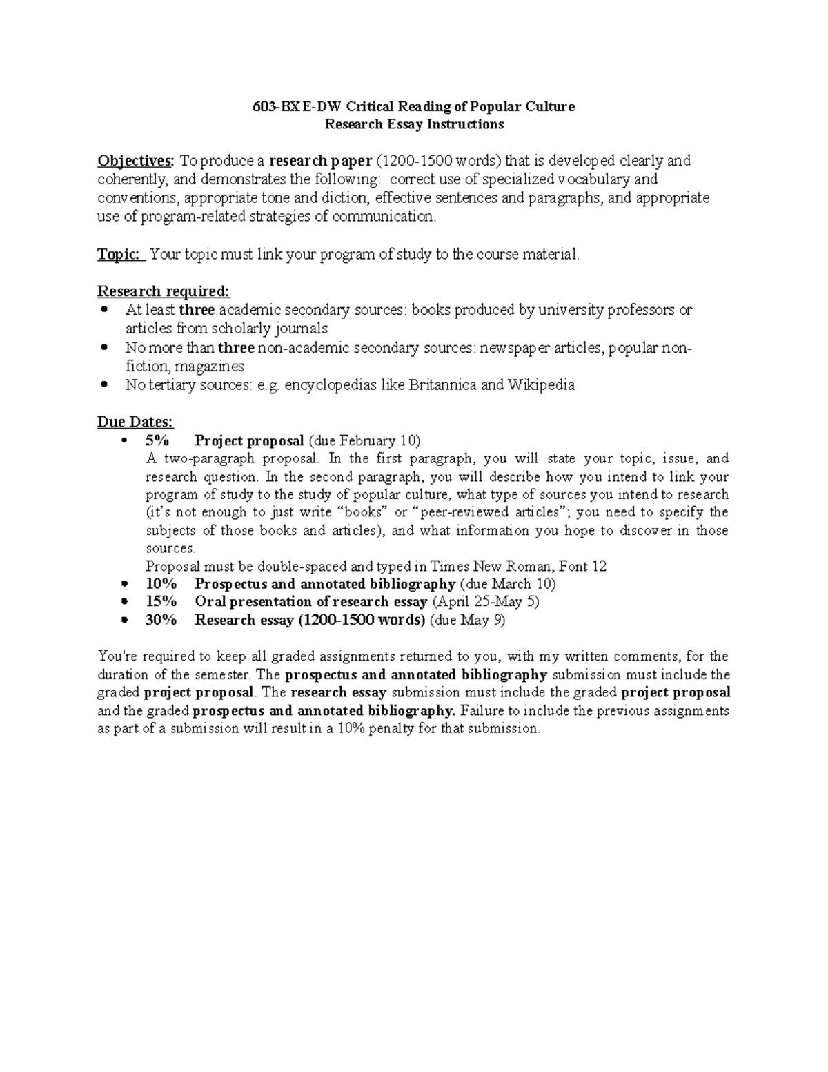 Research Assignment - Critical Reading of Pop Culture - 603-BXE-DW ...