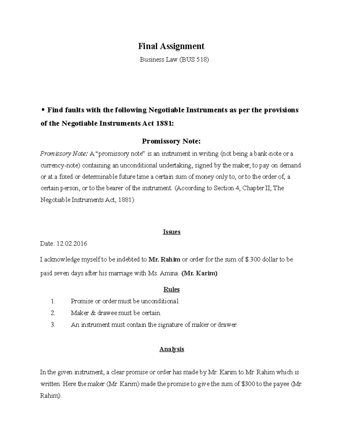 Final-assignment bus-518 spring - Final Assignment Business Law (BUS ...