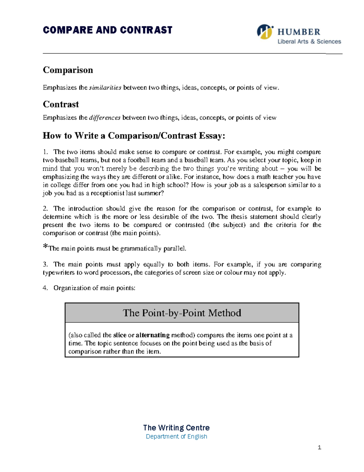 Compare AND Contrast Essay - The Writing Centre Department of English ...