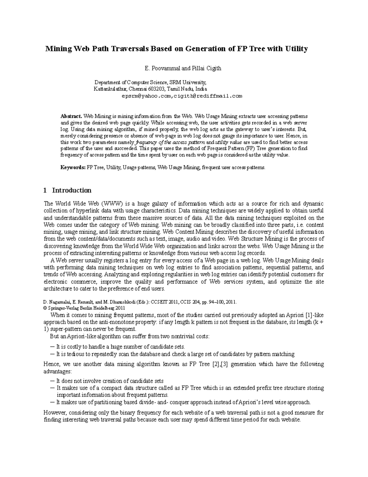 Mining Web Path Traversals Based On Generation Of Fp Tree With Utility