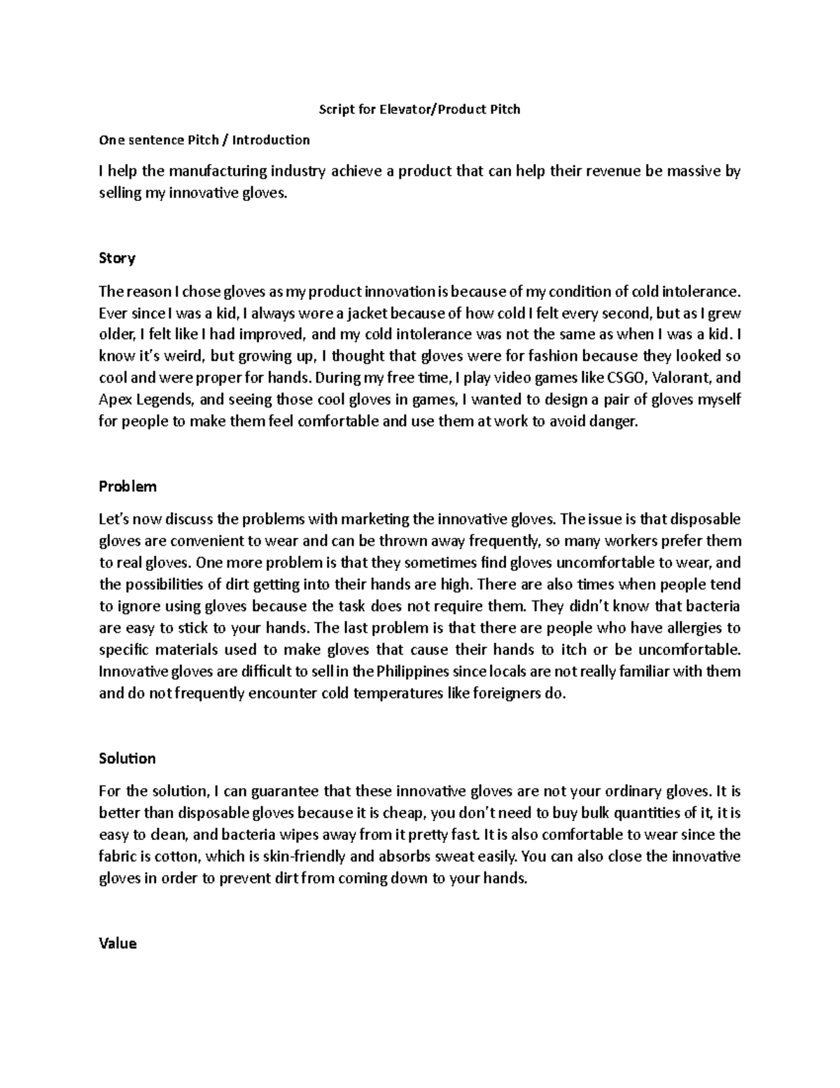 Productpitchscript - HELLO - Script for Elevator/Product Pitch One ...