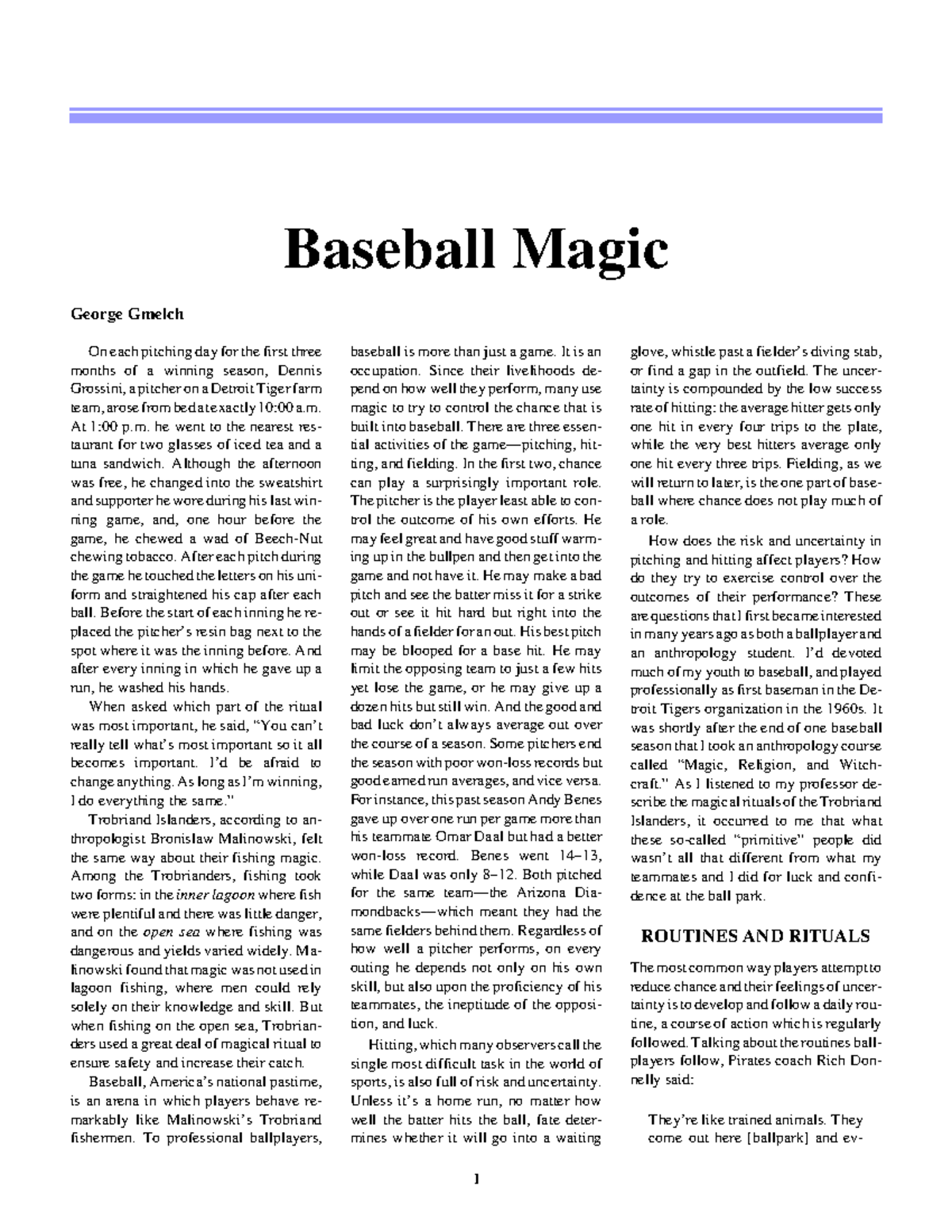 Gmelch baseball magic - socilogy - Article 32 Baseball Magic George ...