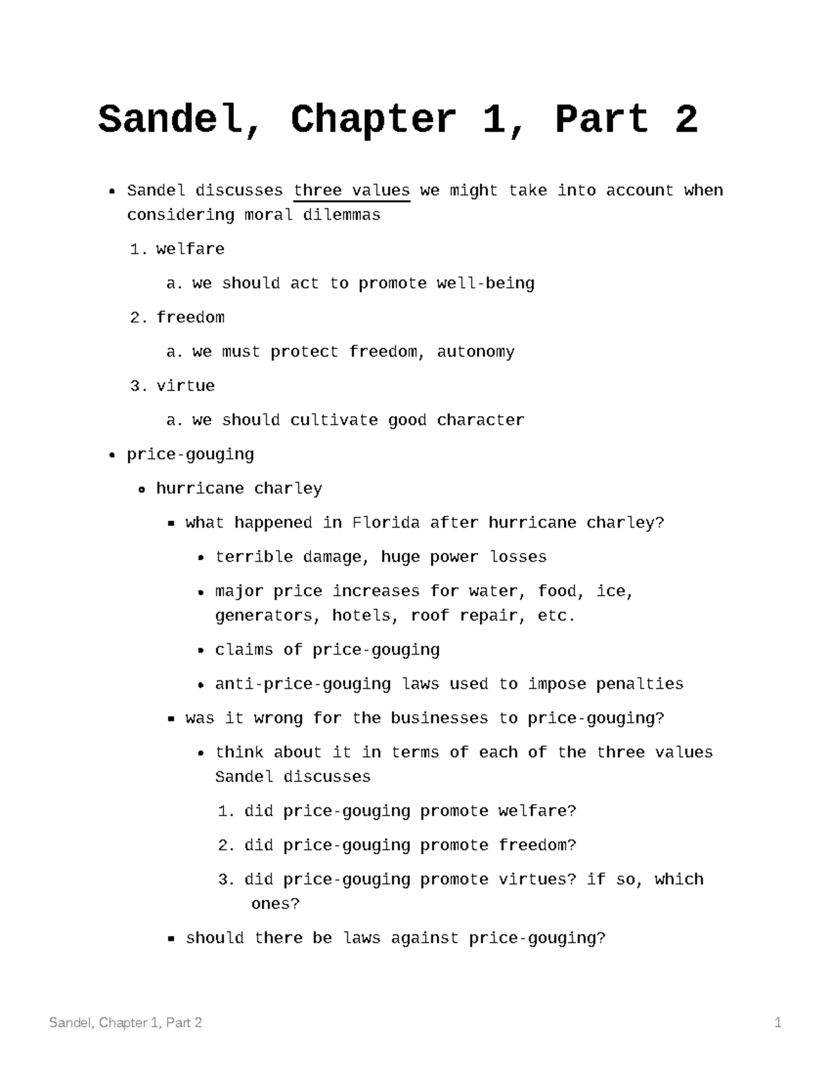 PHIL 1040 Sandel Chapter 1 Part 2 - Sandel, Chapter 1, Part 2 1 Sandel, Chapter 1, Part 2 Sandel ...