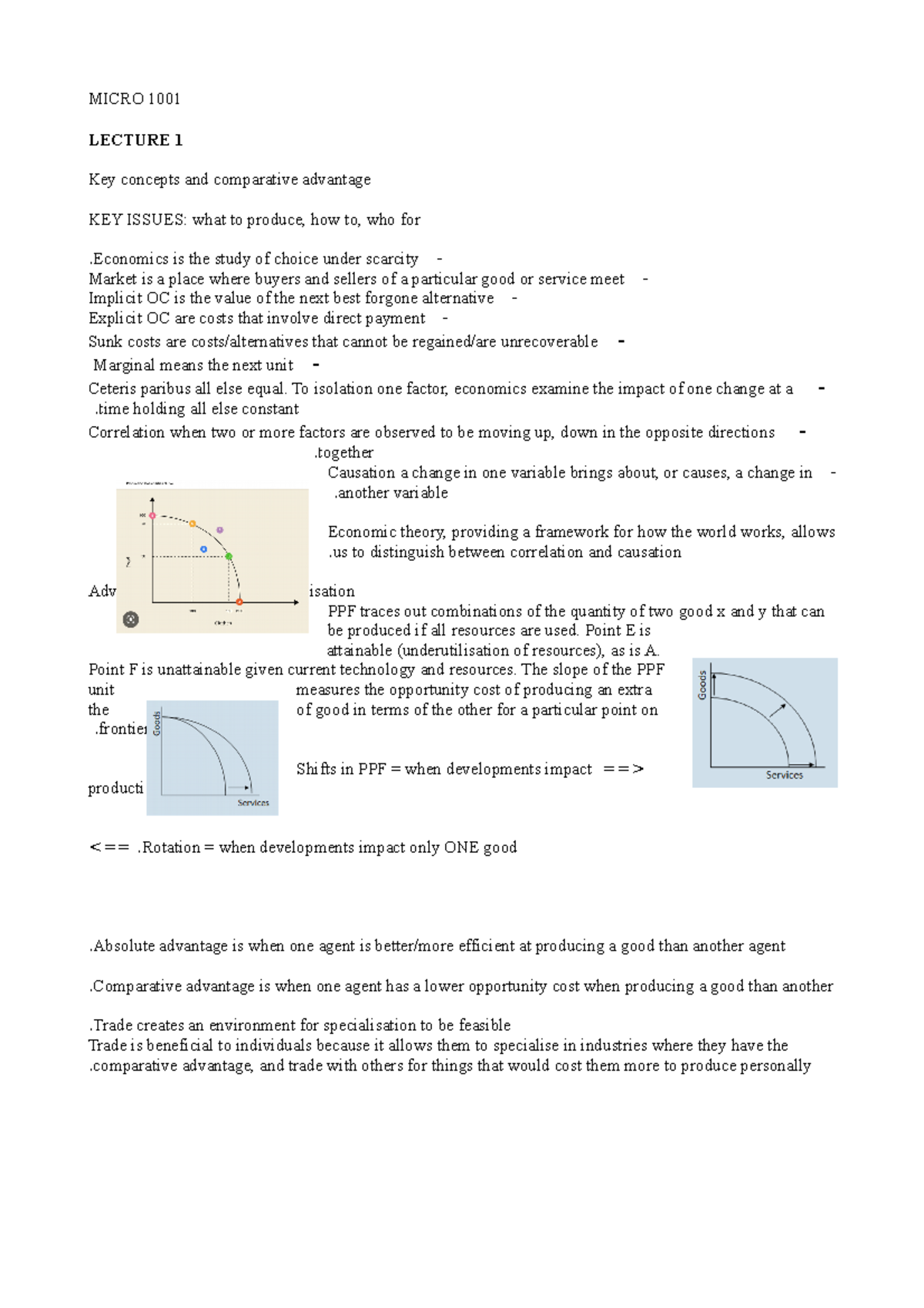 Intro to Micro 1001 Lecture Notes 1-3 - MICRO 1001 LECTURE 1 Key ...