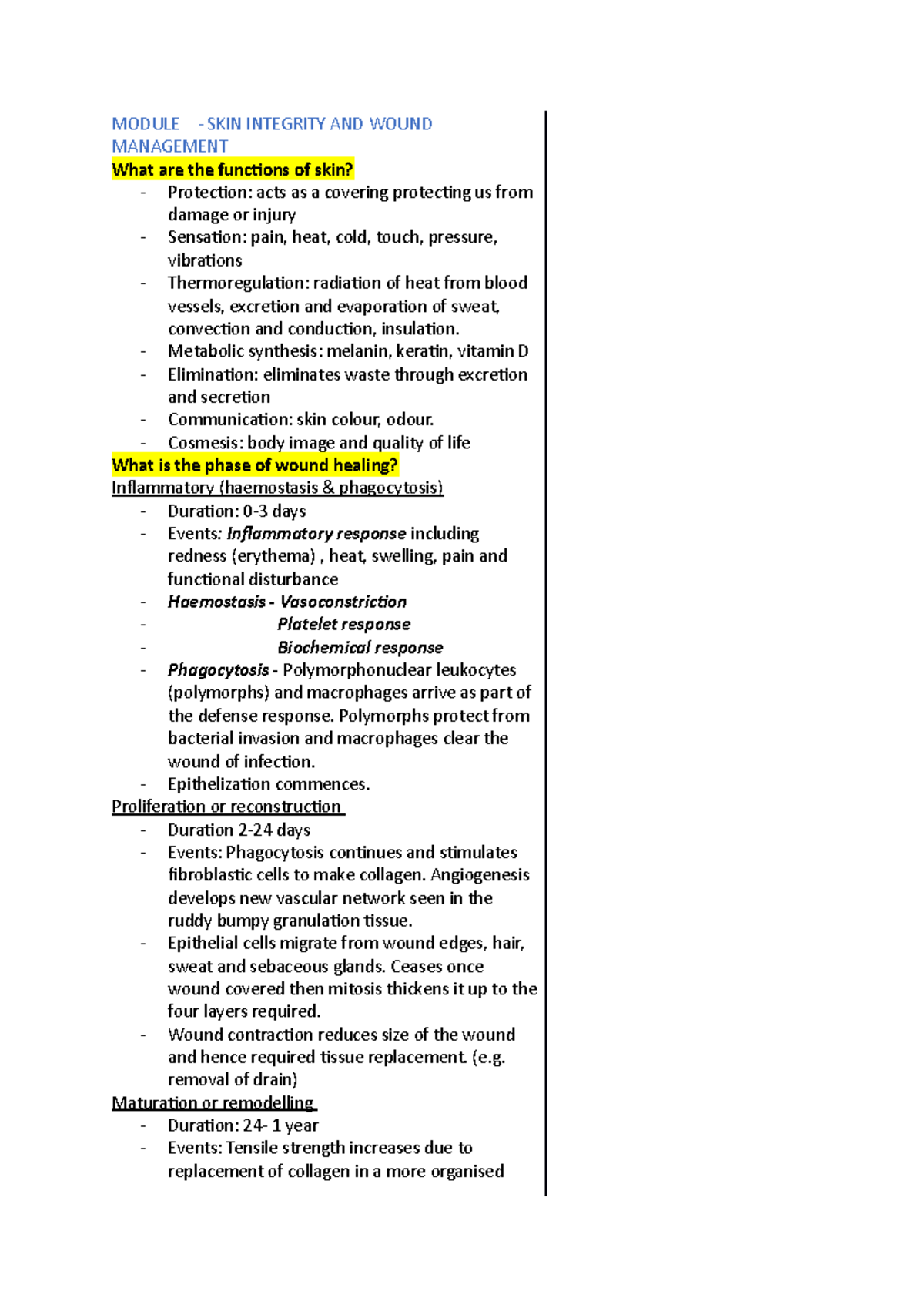 Module 3 - Lecture notes week 3 - MODULE - SKIN INTEGRITY AND WOUND ...