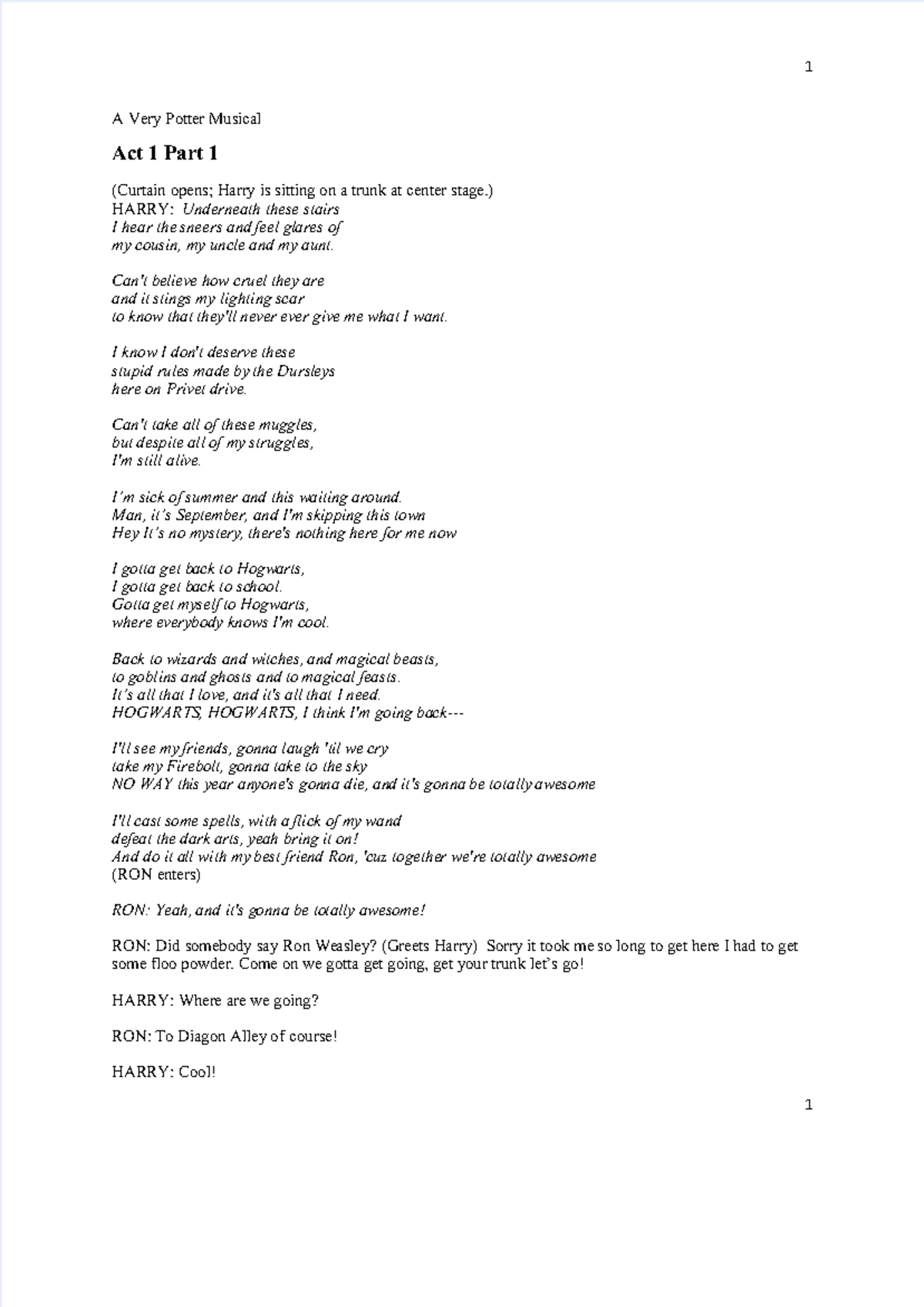 AVPM Script - libreto de A Very Potter Musical - A Very Potter Musical ...