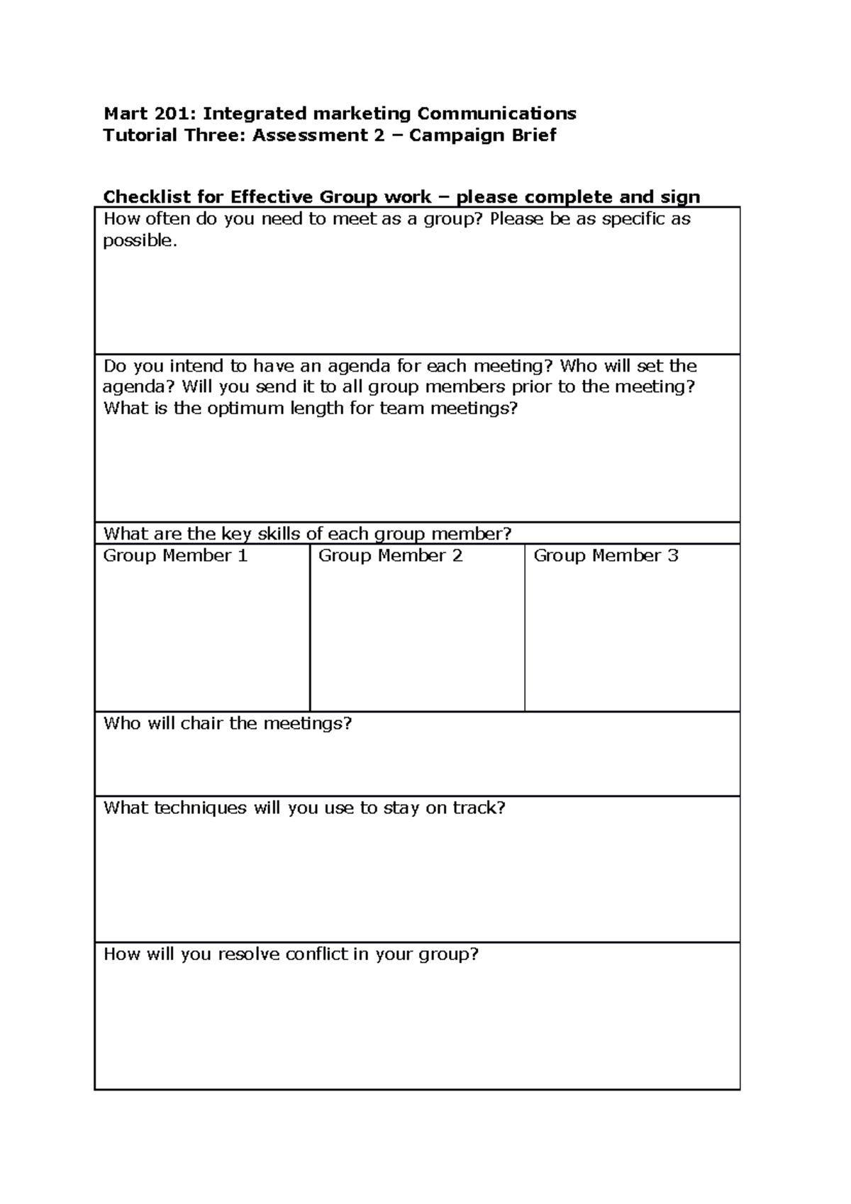 Effective Teamwork Checklist(5) - Mart 201: Integrated marketing ...