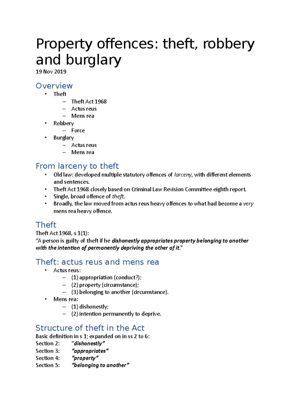 8-Property offences Note - Property offences: theft, robbery and ...