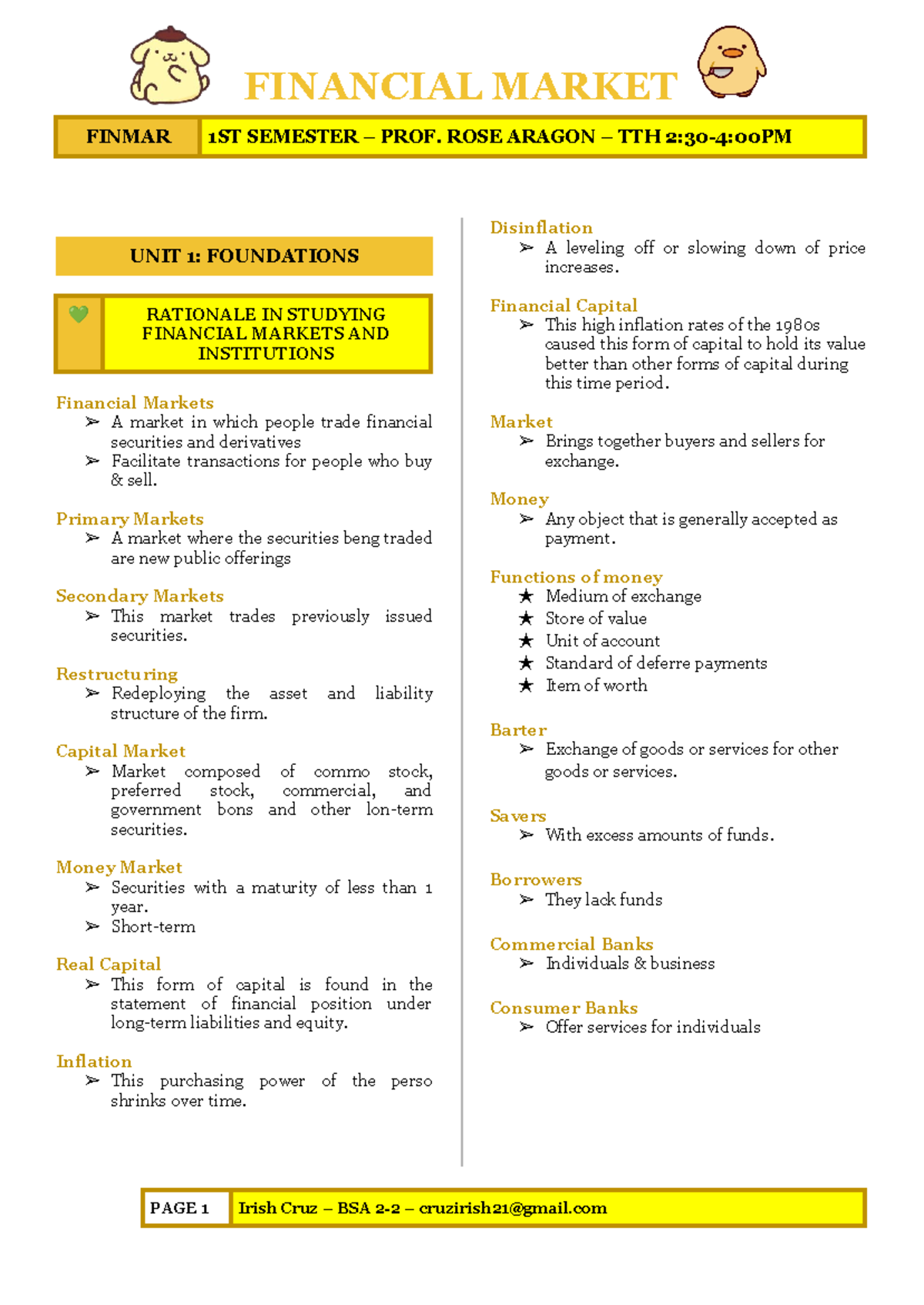 Finmar- Reviewer - UNIT 1: FOUNDATIONS 💚 RATIONALE IN STUDYING ...