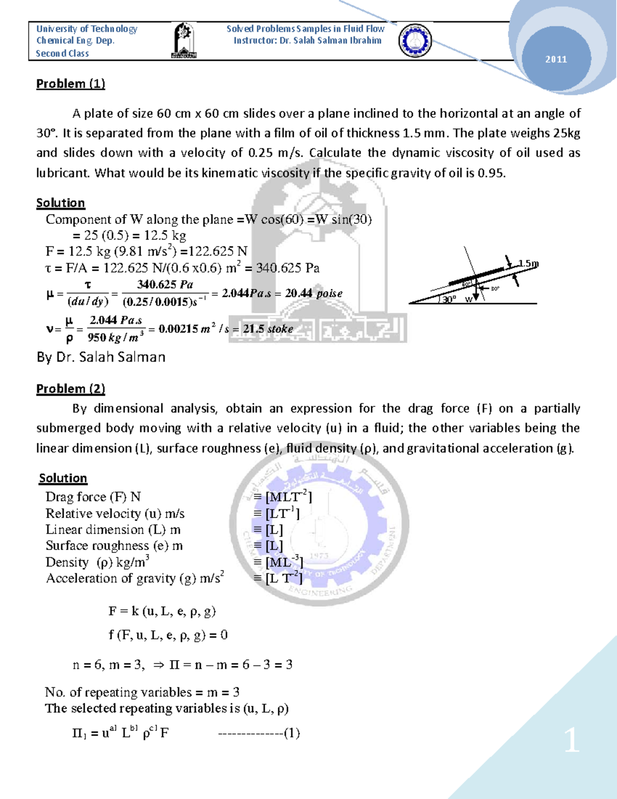 Solved Problems Samples in Fluid Flow - Chemical Eng. Dep. Instructor ...