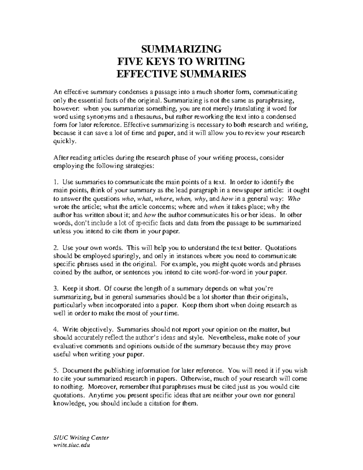 Summarizing - how to master the ability to summarise stuff - SIUC ...
