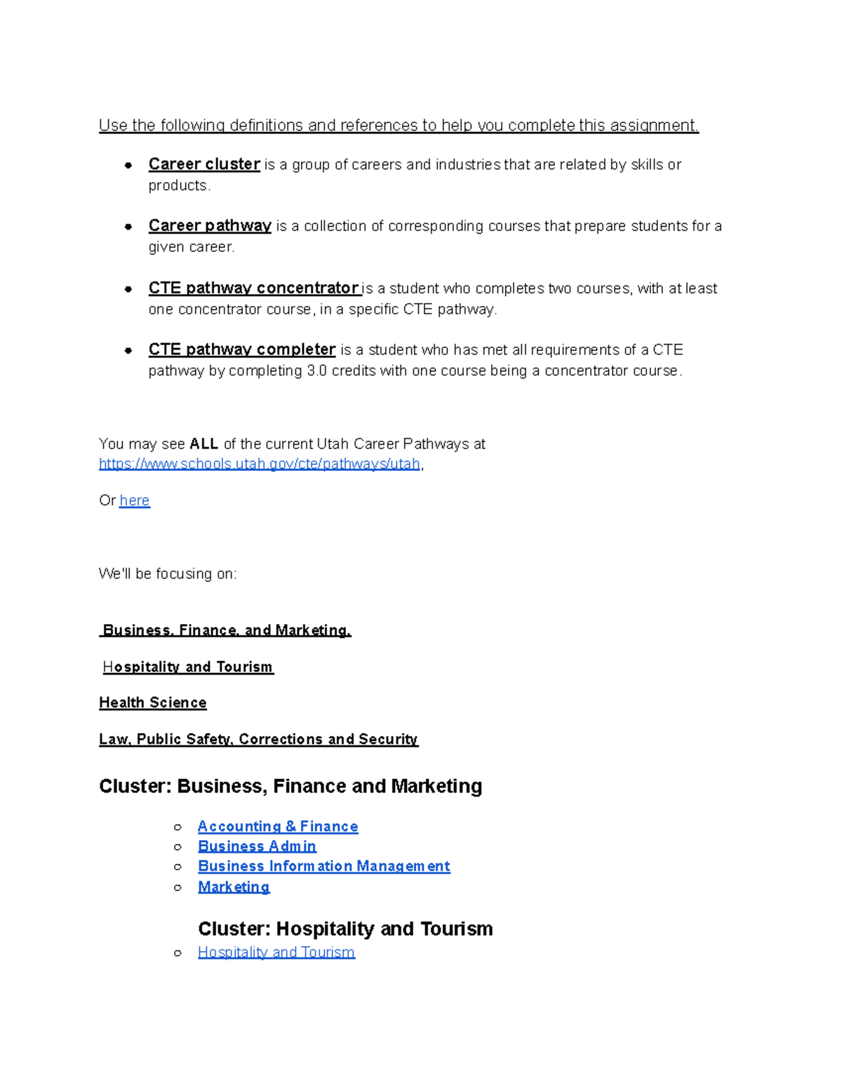 Copy of CTE Pathway Completor Concentrator - Use the following ...
