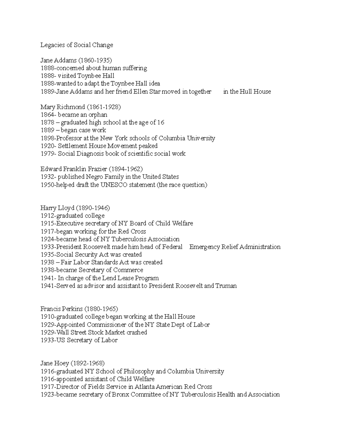 Legacies of Social Change Timeline - Legacies of Social Change Jane ...