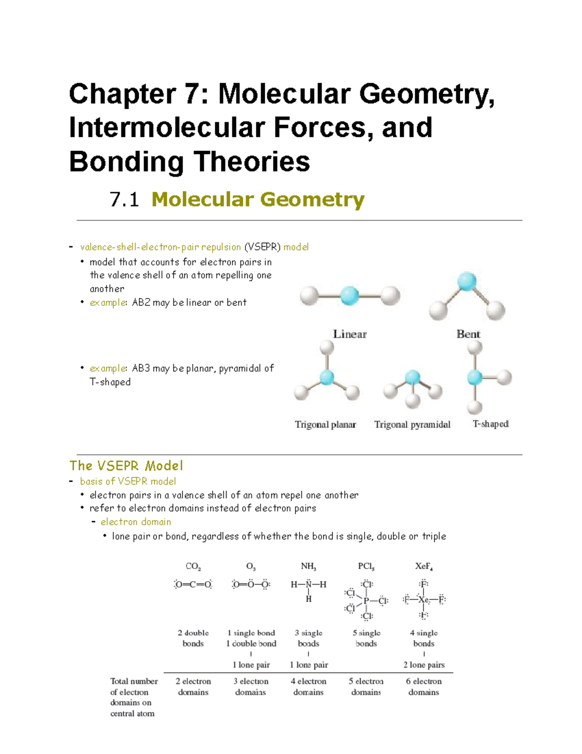 CHEM Chapter 7 - Chapter 7: Molecular Geometry, Intermolecular Forces ...