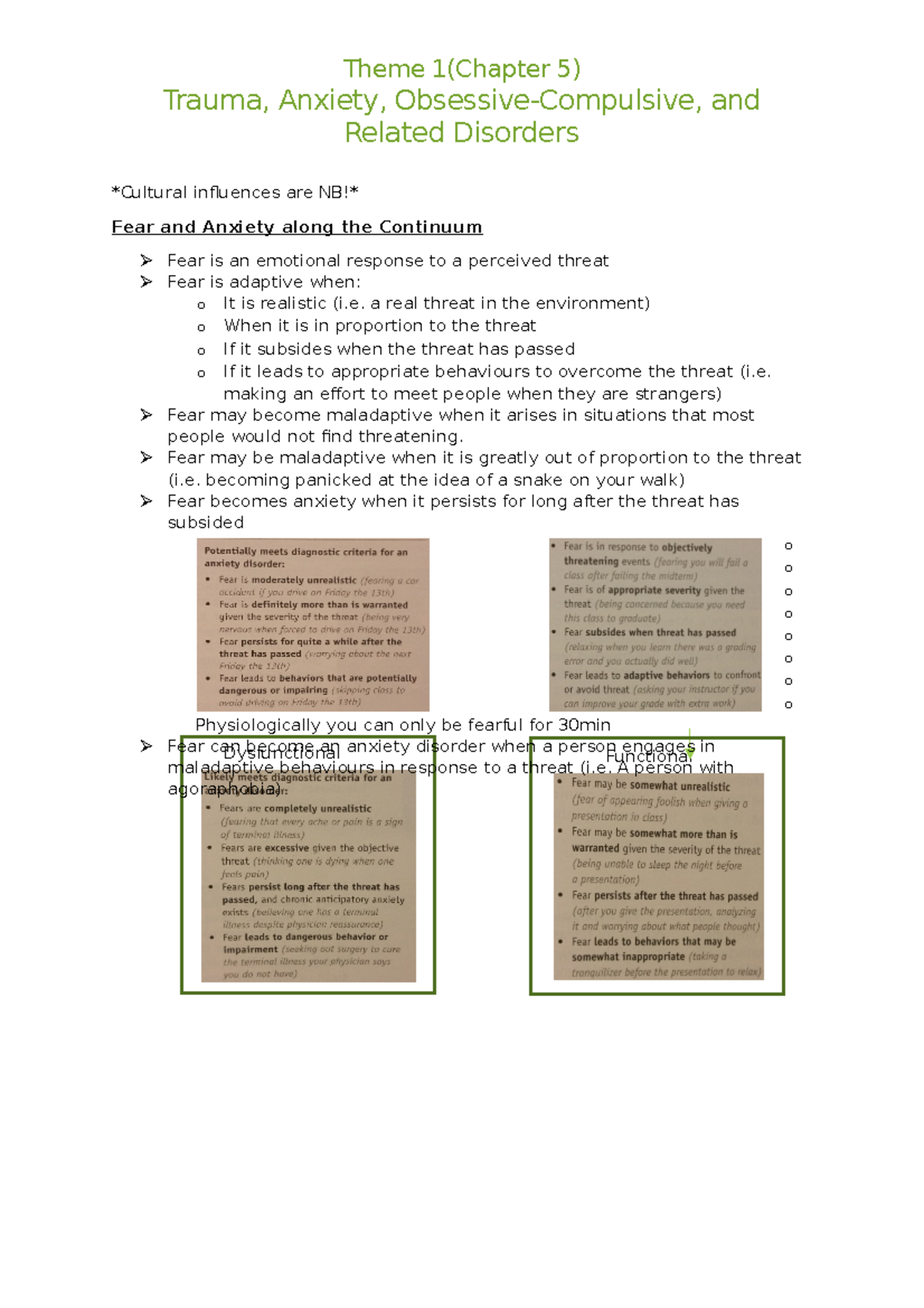 SLK 310 Chapter 5 PTSD OCD and Anxiety - Dysfunctional Functional Theme ...