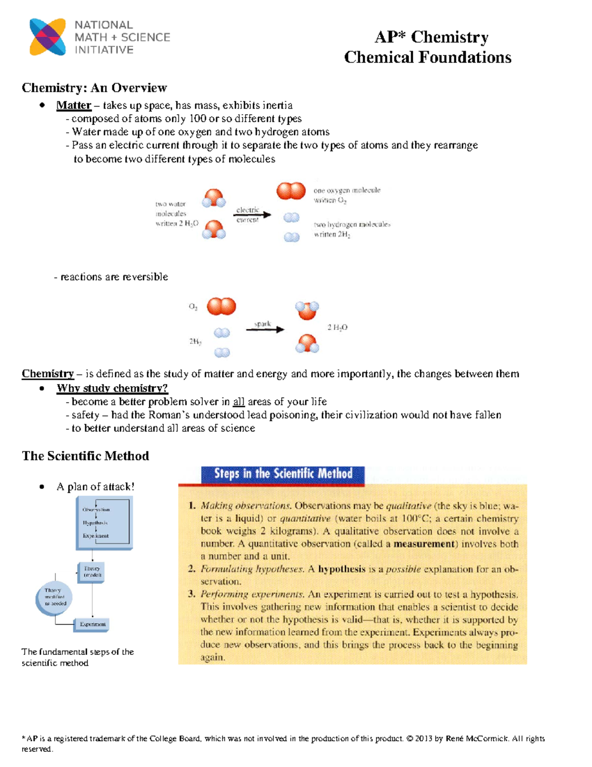 01 Chemical Foundations - AP* Chemistry Chemical Foundations Chemistry ...