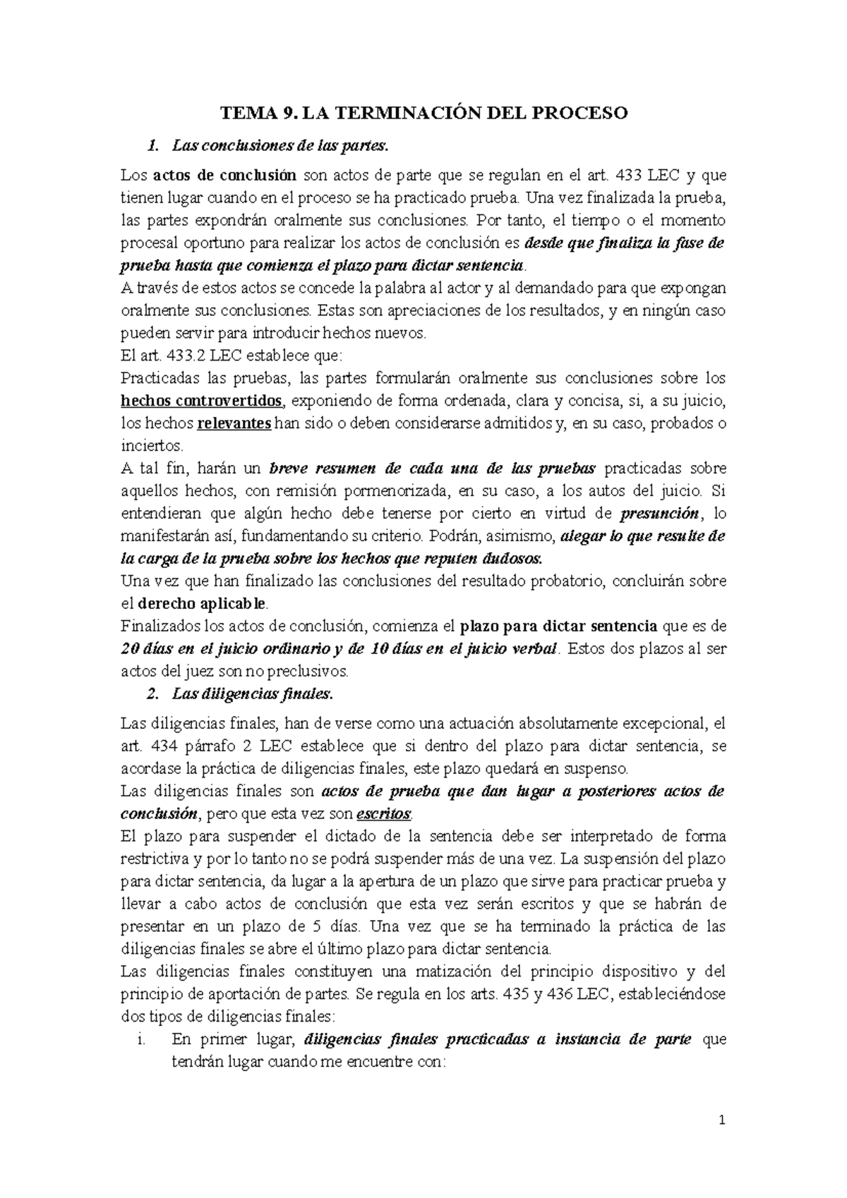 TEMA 9 - Apuntes 9 - TEMA 9. LA TERMINACIÓN DEL PROCESO Las ...