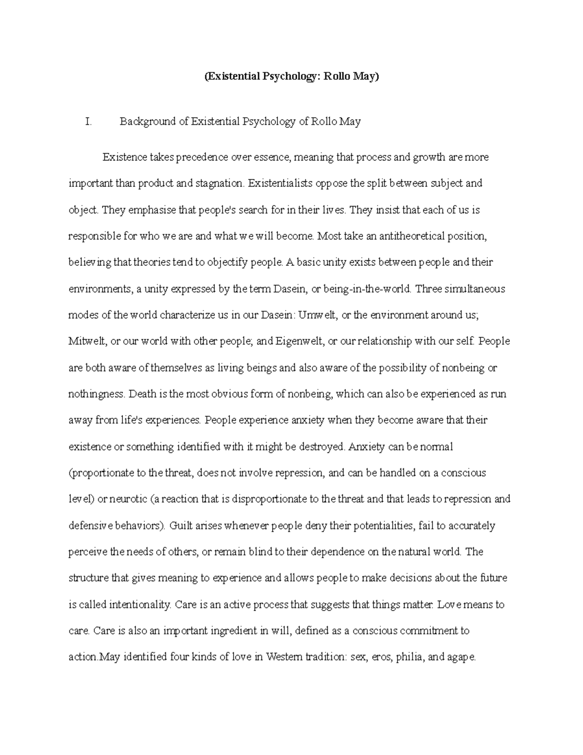 Existential Psychology of Rollo May - (Existential Psychology: Rollo ...