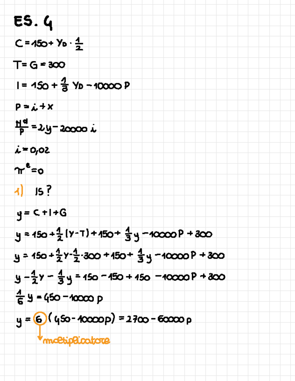 Problem SET 3 correzione - ES . 4 C = 150 + YD . 1 = G = 300 = 150 + YD-10000 P p = i + X Ma ...