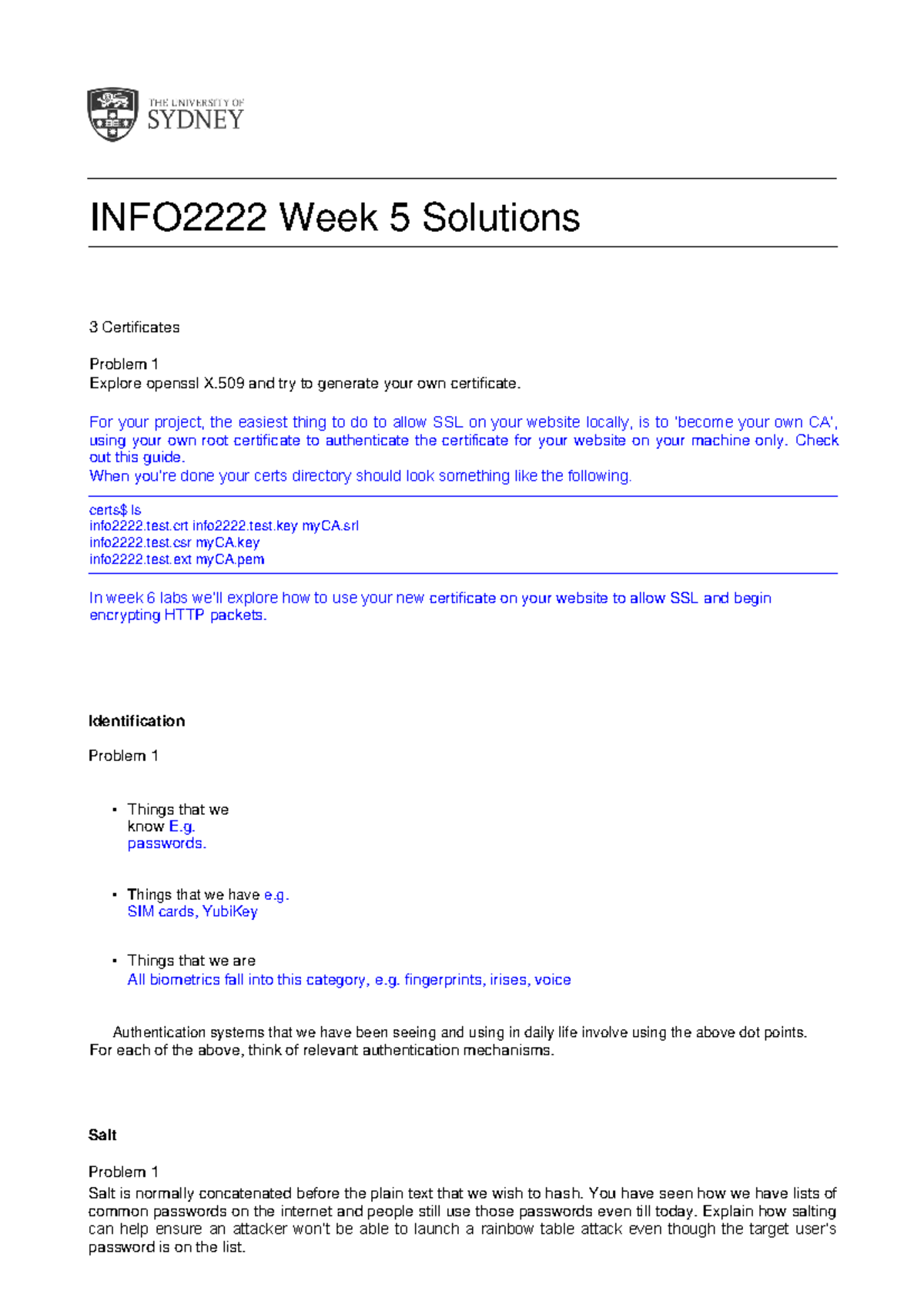 INFO2222 Solutions Week5 - INFO2222 Week 5 Solutions 3 Certificates ...