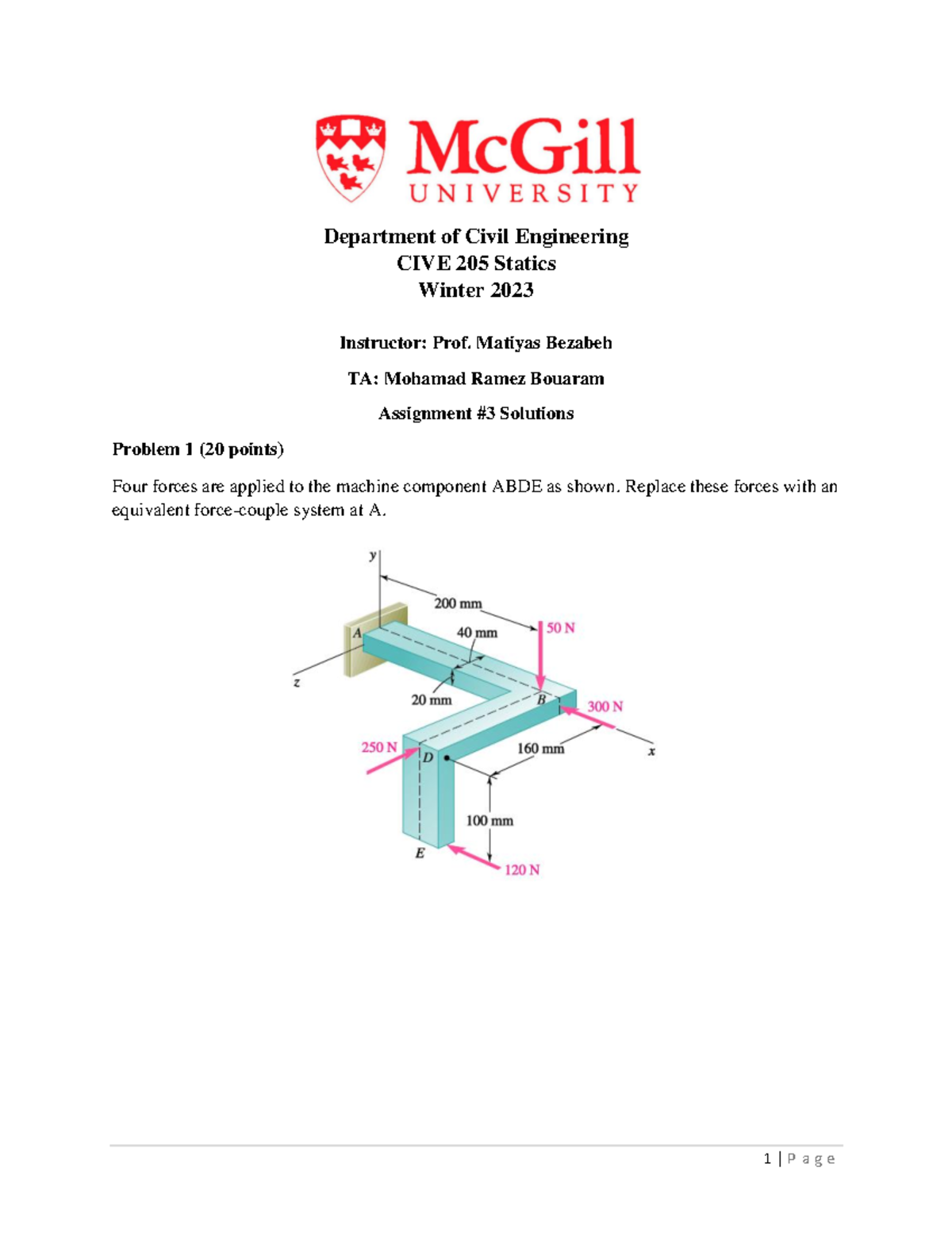 Cive 205 3 Solutions - Assignment - Department of Civil Engineering ...