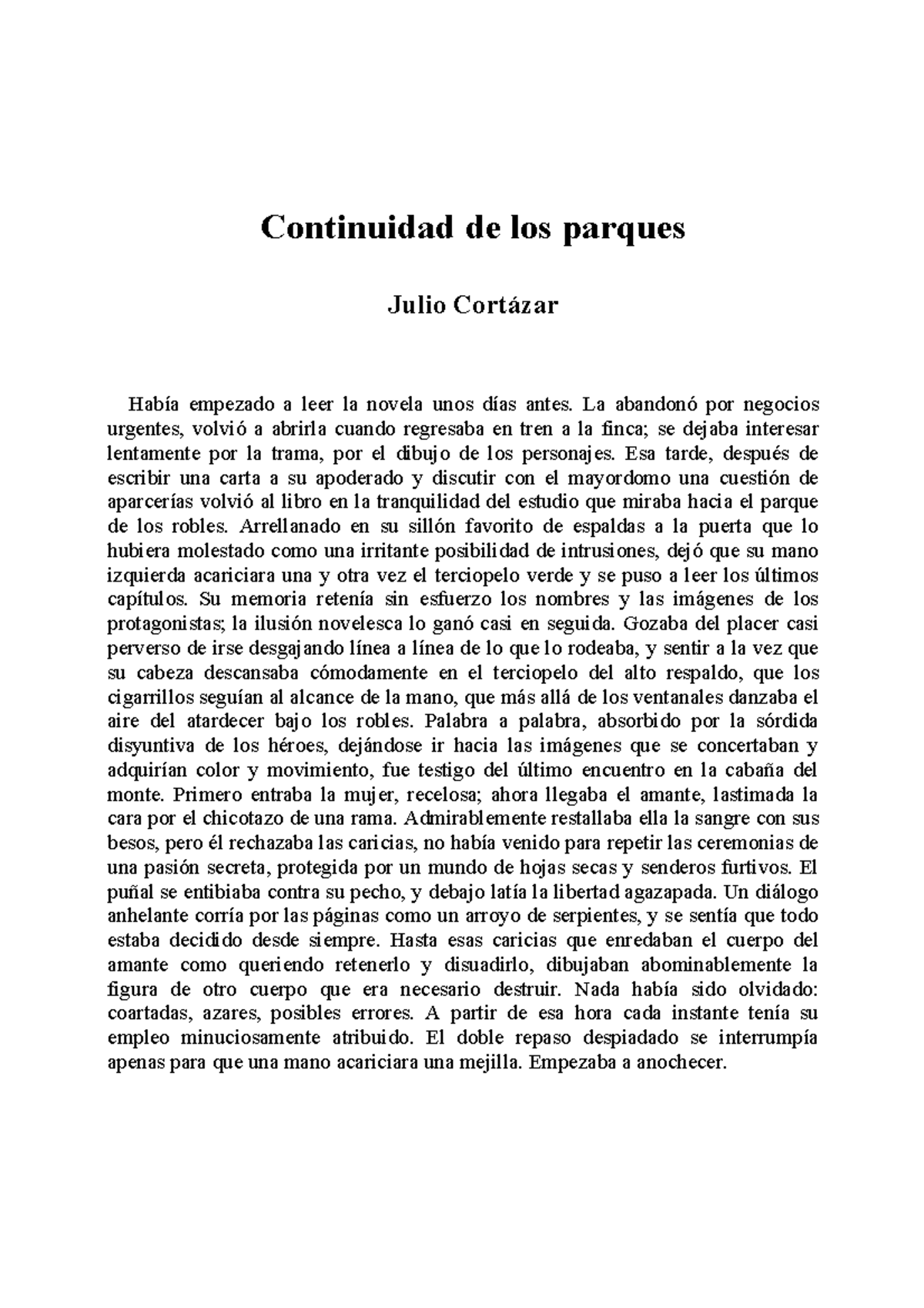 Continuidad - Comprensión lectora - Continuidad de los parques Julio ...