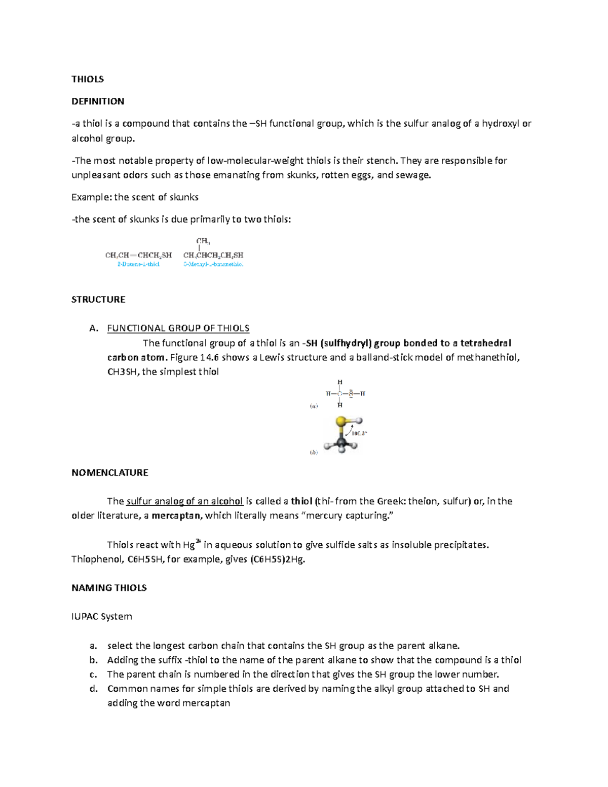 Thiols - THIOLS DEFINITION -a thiol is a compound that contains the –SH ...