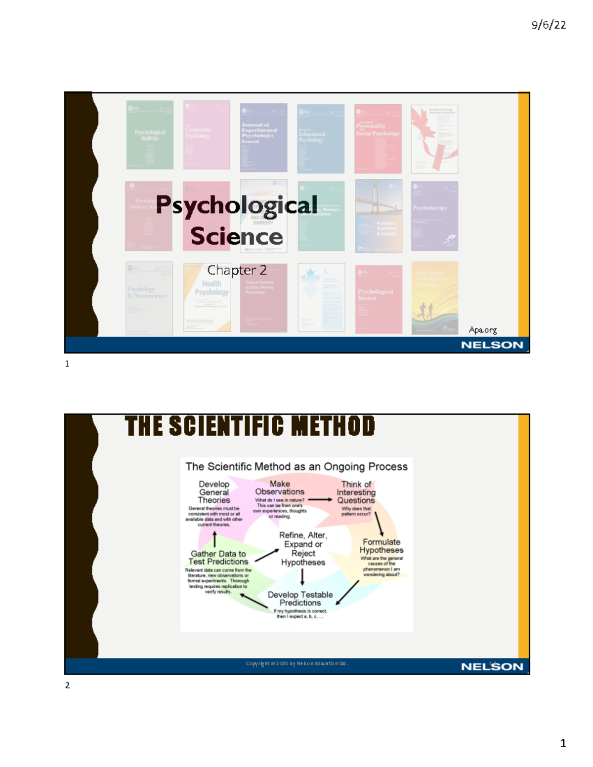 PSYC101 Ch. 2 Research - Psych 101 - 1 Psychological Science Chapter 2 Apa 1 THE SCIENTIFIC ...