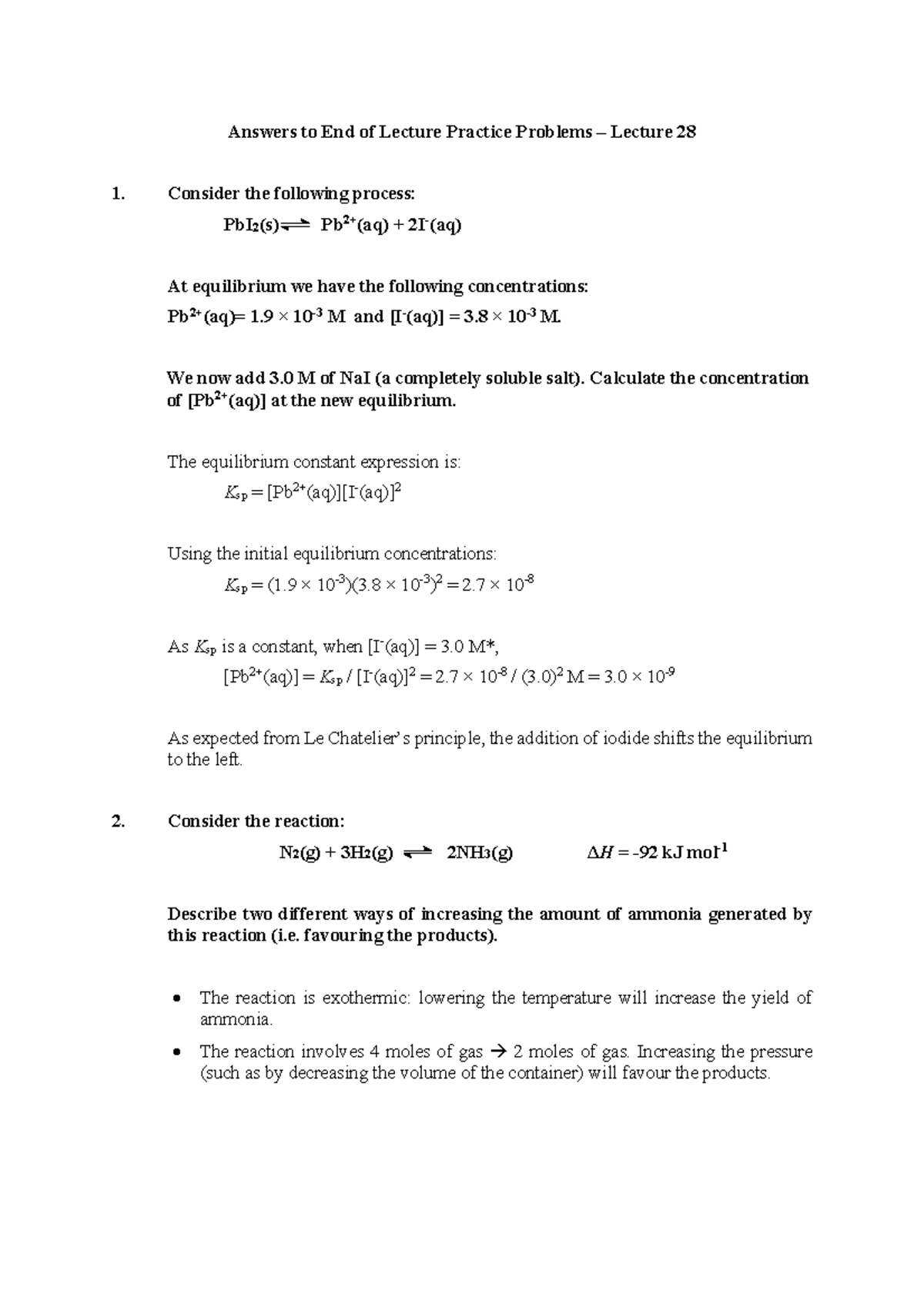 Answers To End Of Lecture Practice Problems Lecture 28 Answers To End